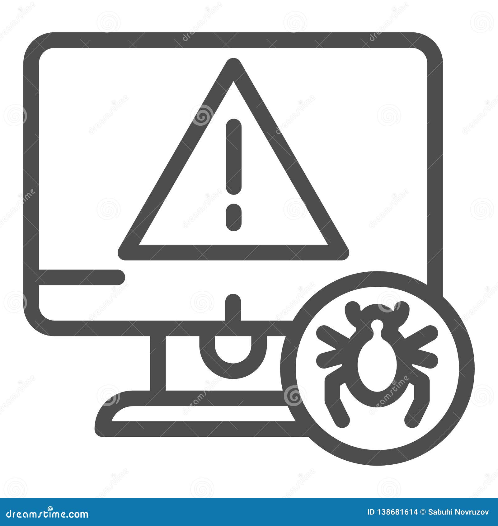 Computer with Bug Line Icon. Alert Message on Desktop Vector ...