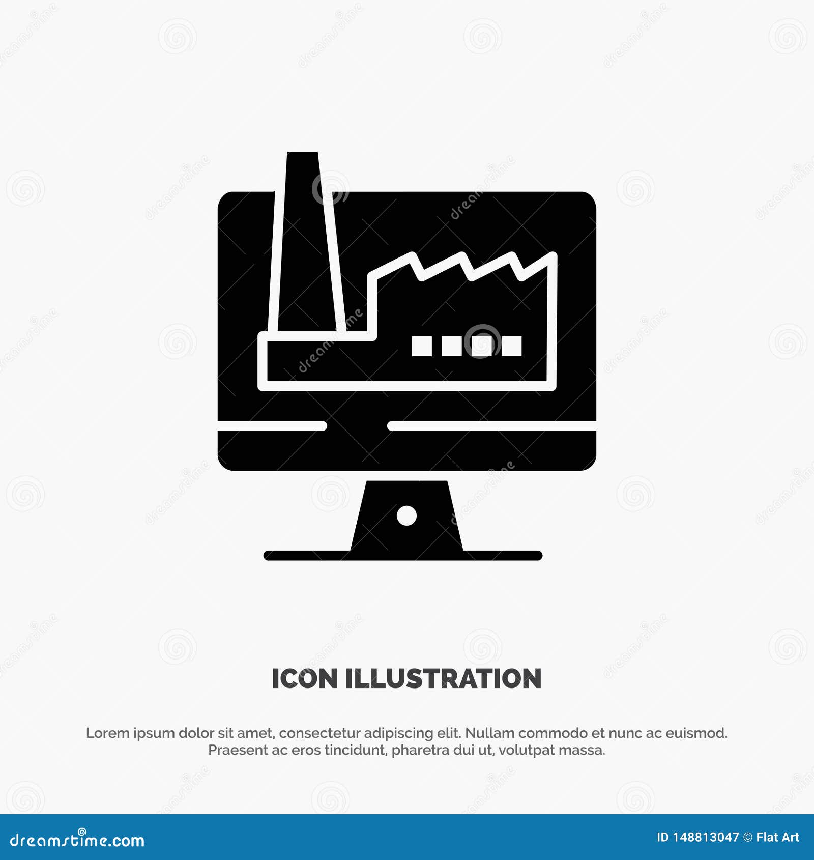 Computer, Building, Monitor, Factory Solid Black Glyph Icon Stock ...