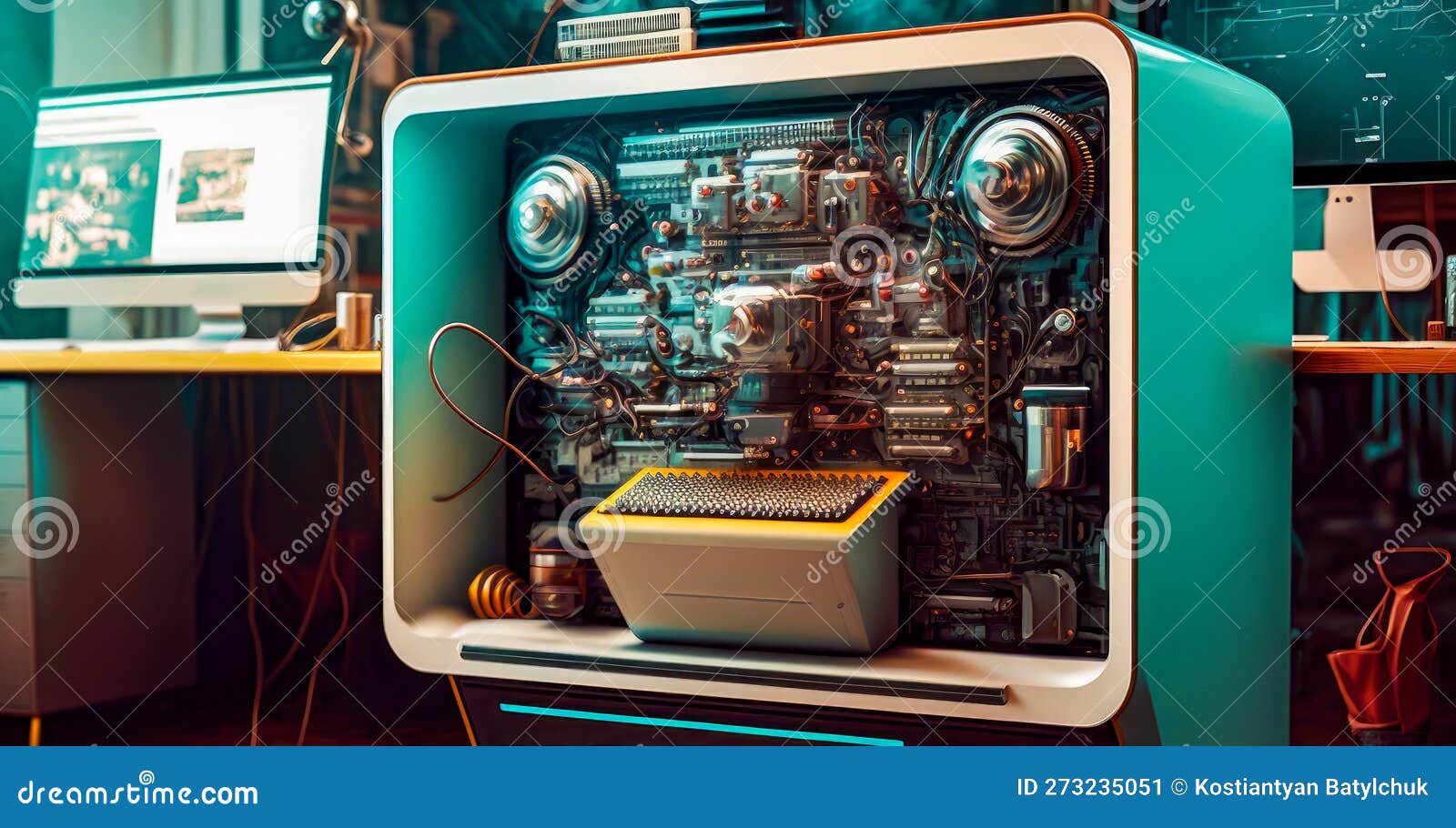 Computer with Bunch of Wires in it. Generative AI Stock Illustration ...