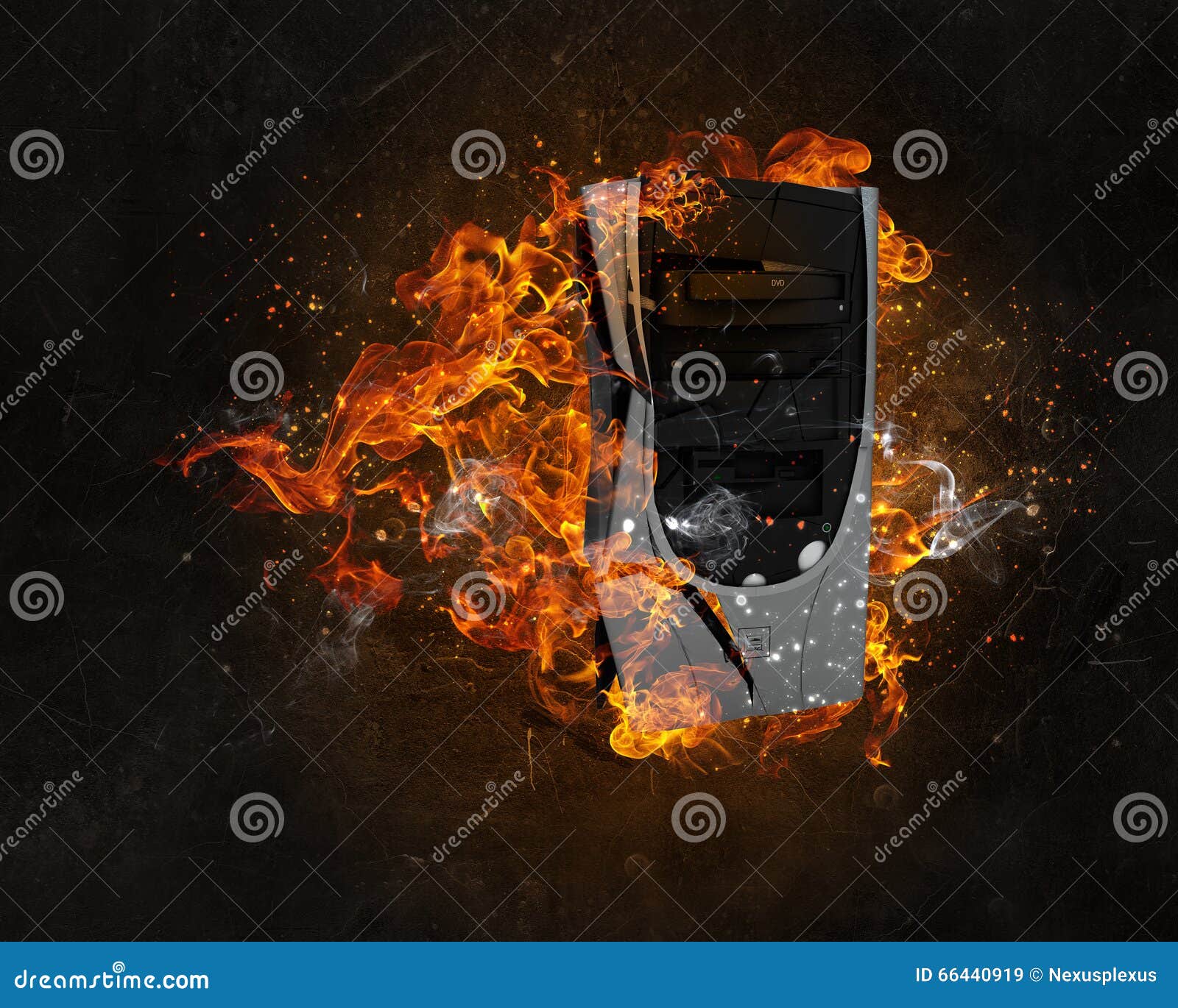 Computer burning with fire stock image. Image of bonfire - 66440919
