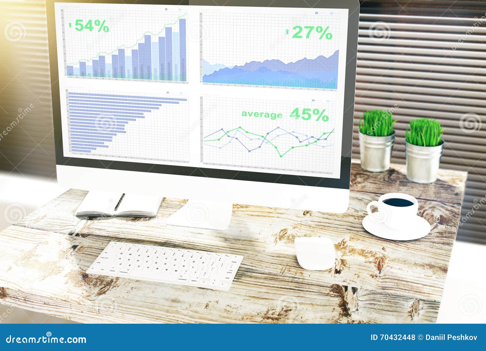 Computer with Business Graphs Editorial Stock Photo - Illustration of ...