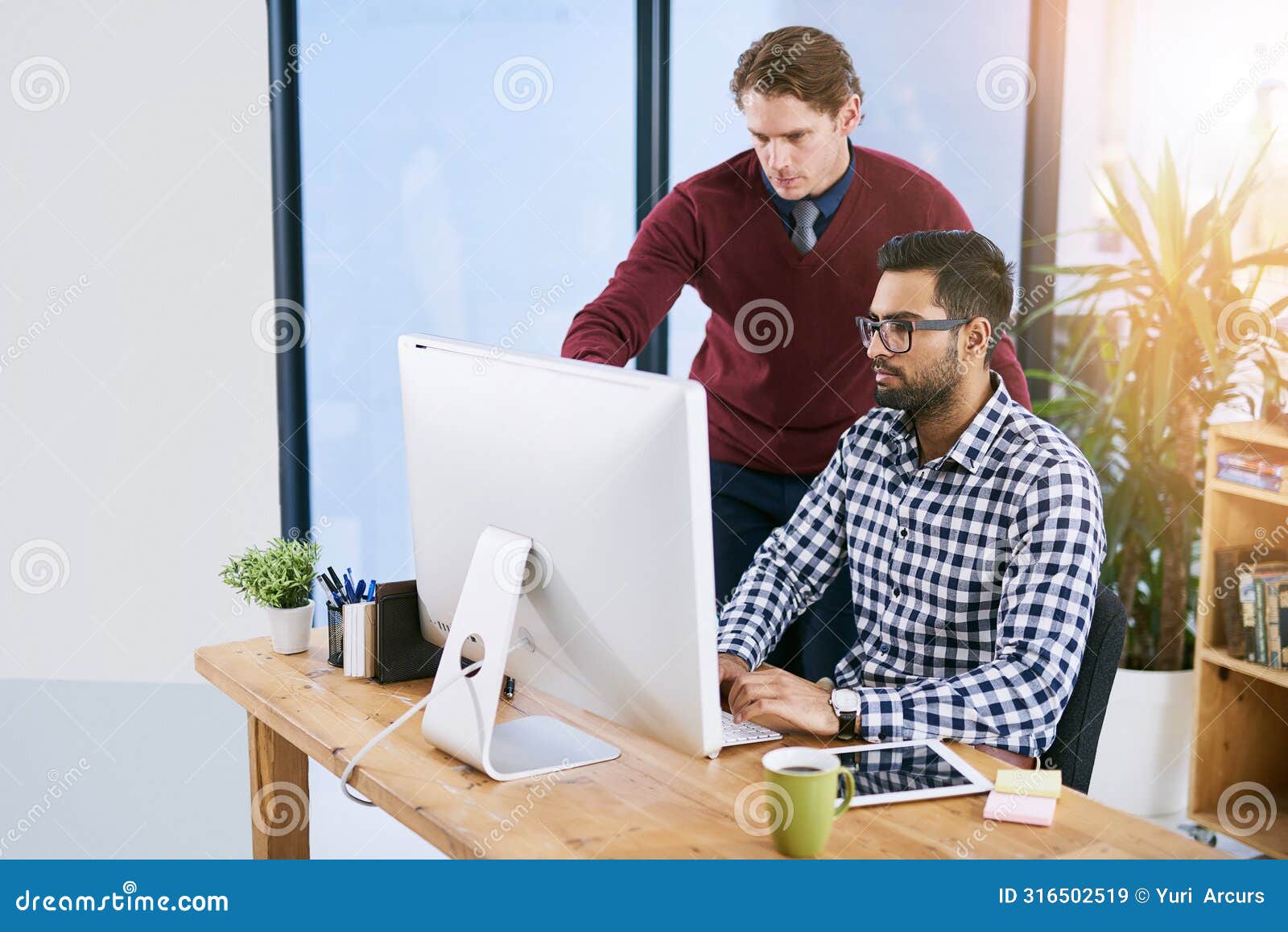 Computer, Business People and Help in Office, Employee and Manager or ...