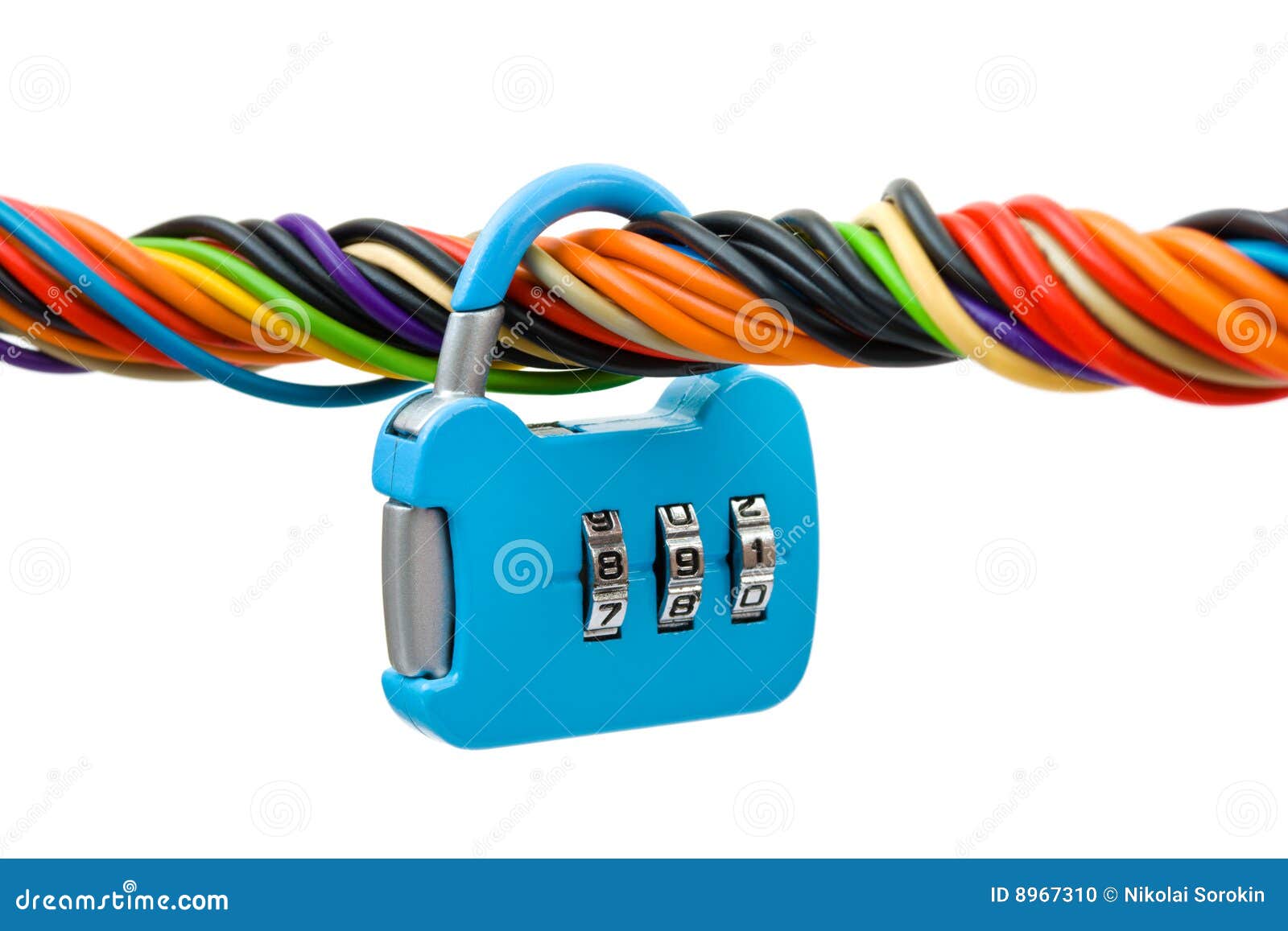 Computer cable and lock stock photo. Image of concepts - 8967310