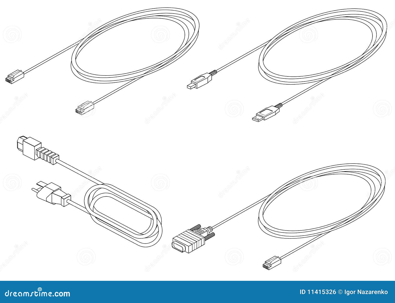 Computer cables stock vector. Illustration of connection - 11415326