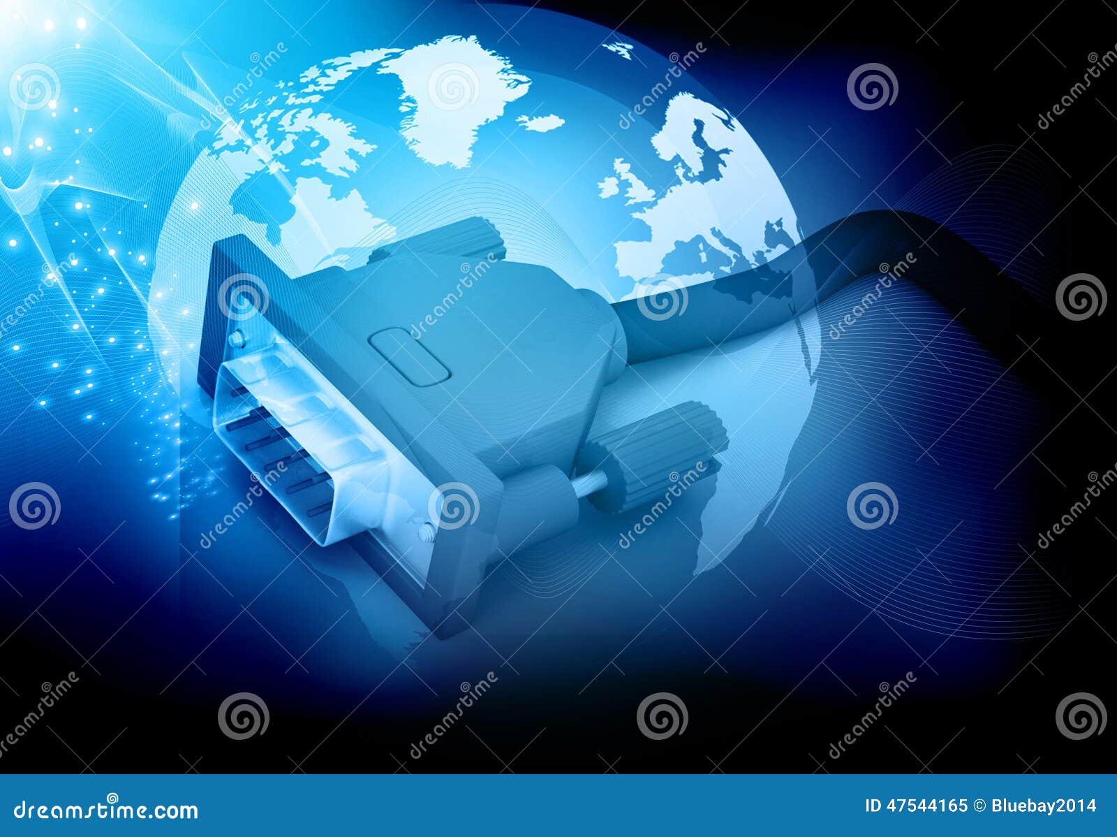 Computer Cables Connecting on Globe Stock Illustration - Illustration ...
