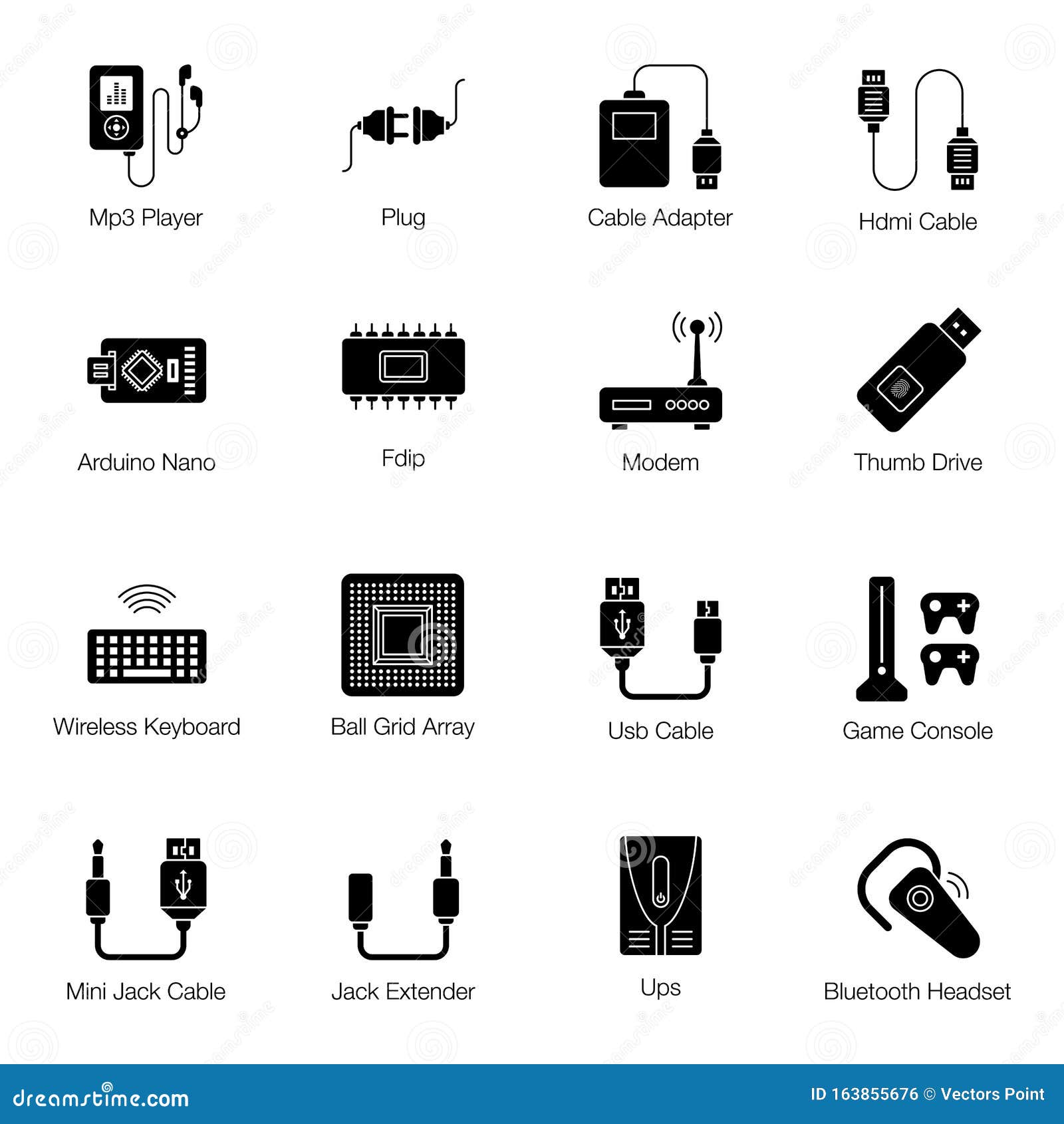 Computer Cables Glyph Icons Pack Stock Illustration - Illustration of ...