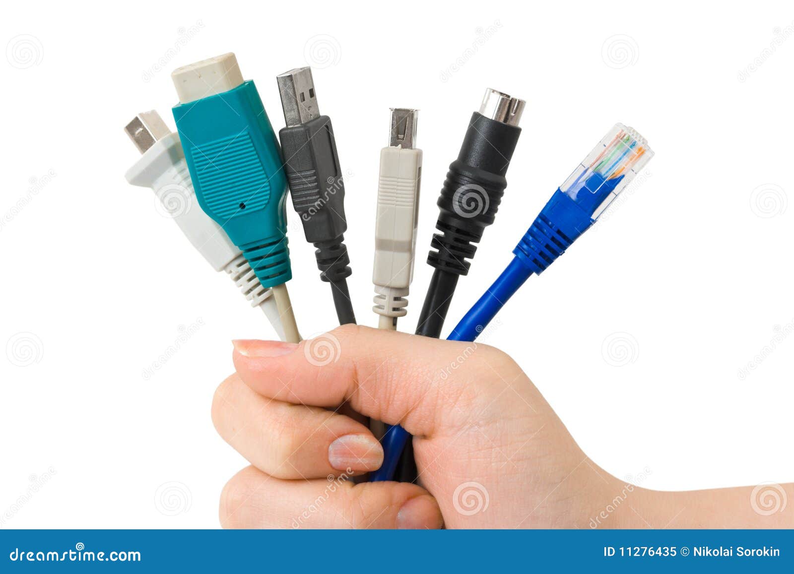 Computer cables in hand stock image. Image of industry - 11276435