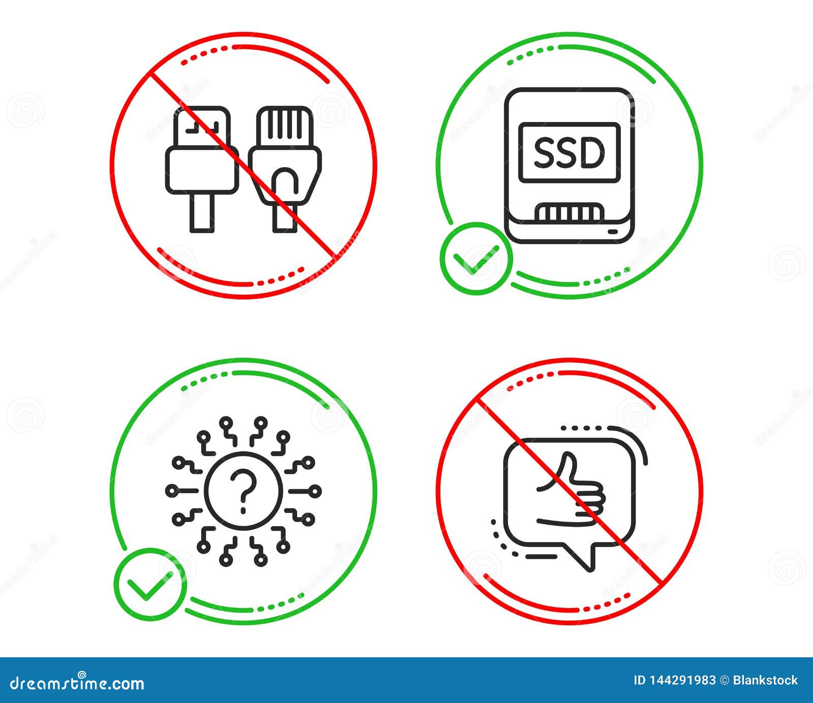 Computer Cables, Question Mark and Ssd Icons Set. Like Sign. Rj45 ...