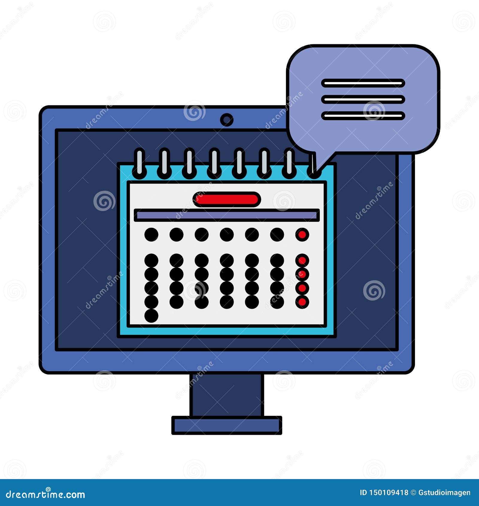 Computer with Calendar Date Reminder and Speech Bubble Stock ...