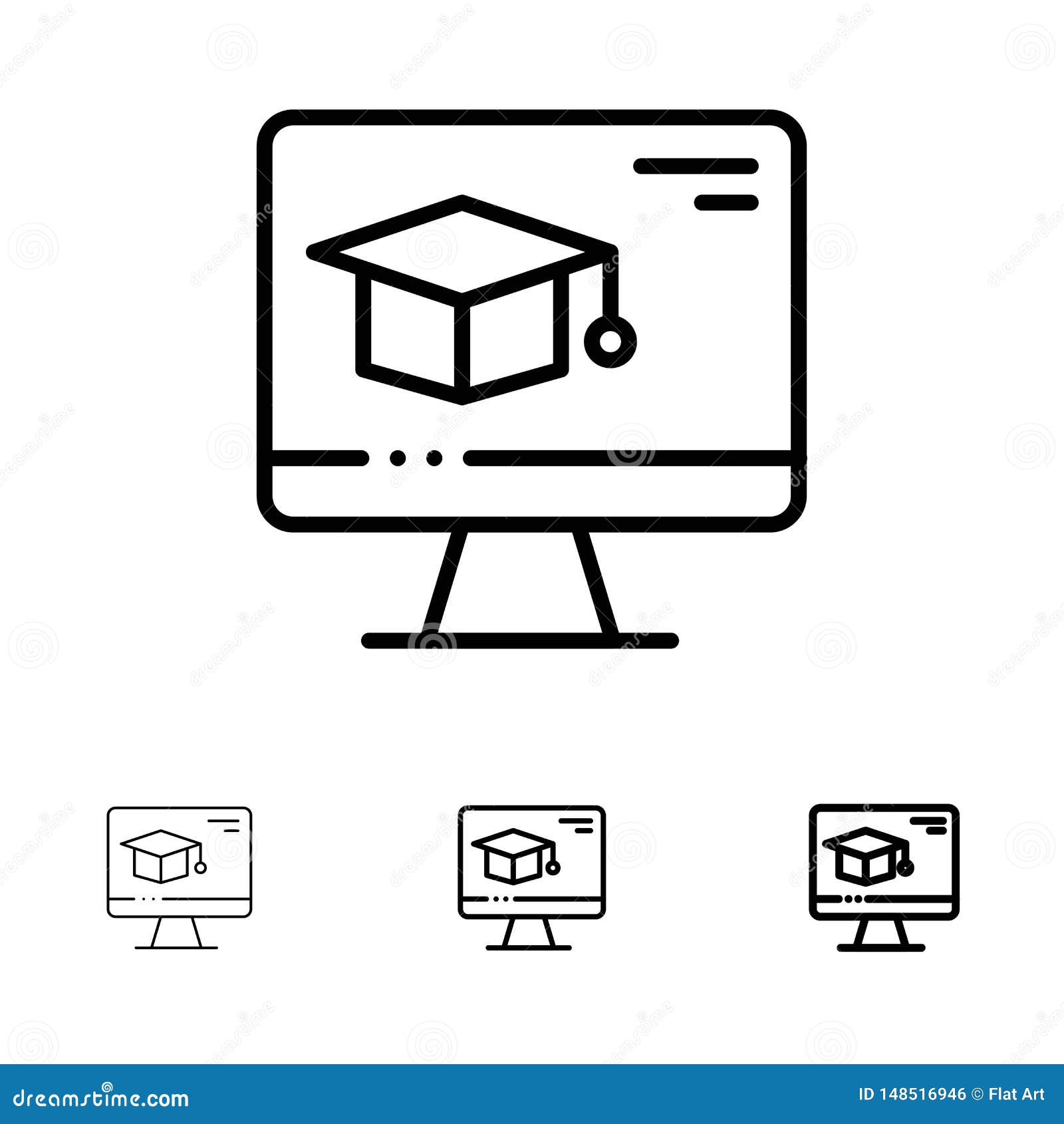 Computer, Cap, Education, Graduation Bold and Thin Black Line Icon Set ...