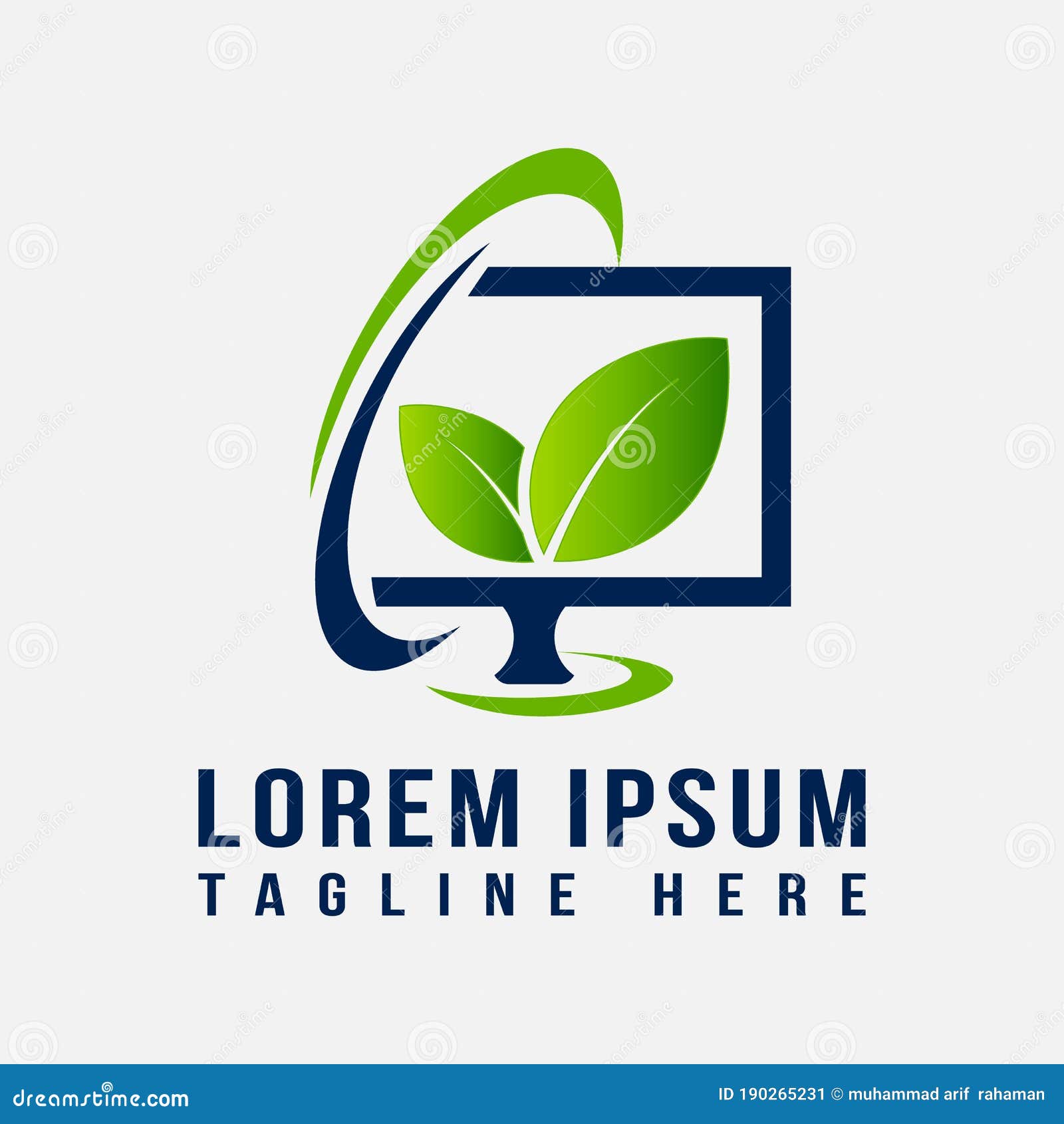 Computer Care Symbol Icon Vector with Leaf Stock Vector - Illustration ...