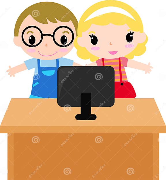 Computer with cartoon kids stock vector. Illustration of program - 31872684