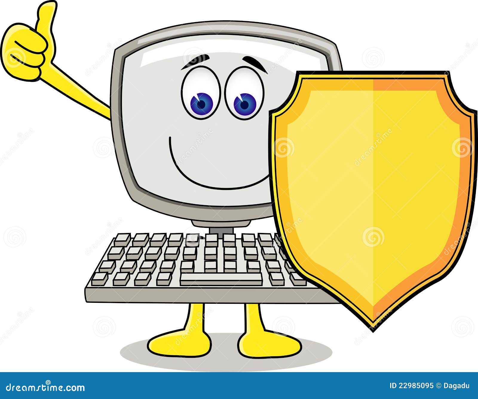 Computer Cartoon with Shield Stock Vector - Illustration of business ...