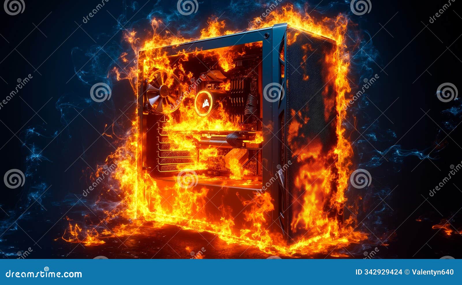 A Computer Case in Flames on a Black Background Stock Photo - Image of ...