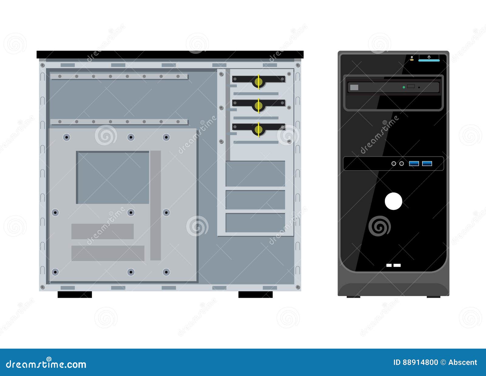 Computer Case Front and Side View Stock Vector - Illustration of icon ...