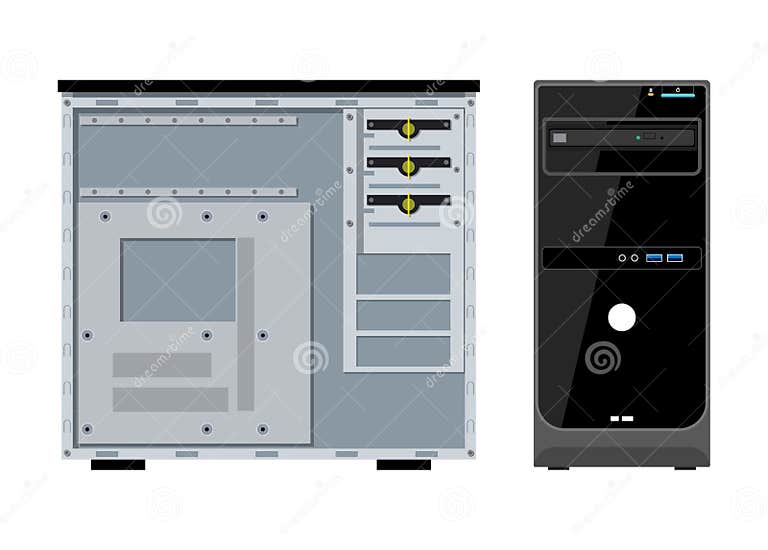 Computer Case Front and Side View Stock Vector - Illustration of icon ...