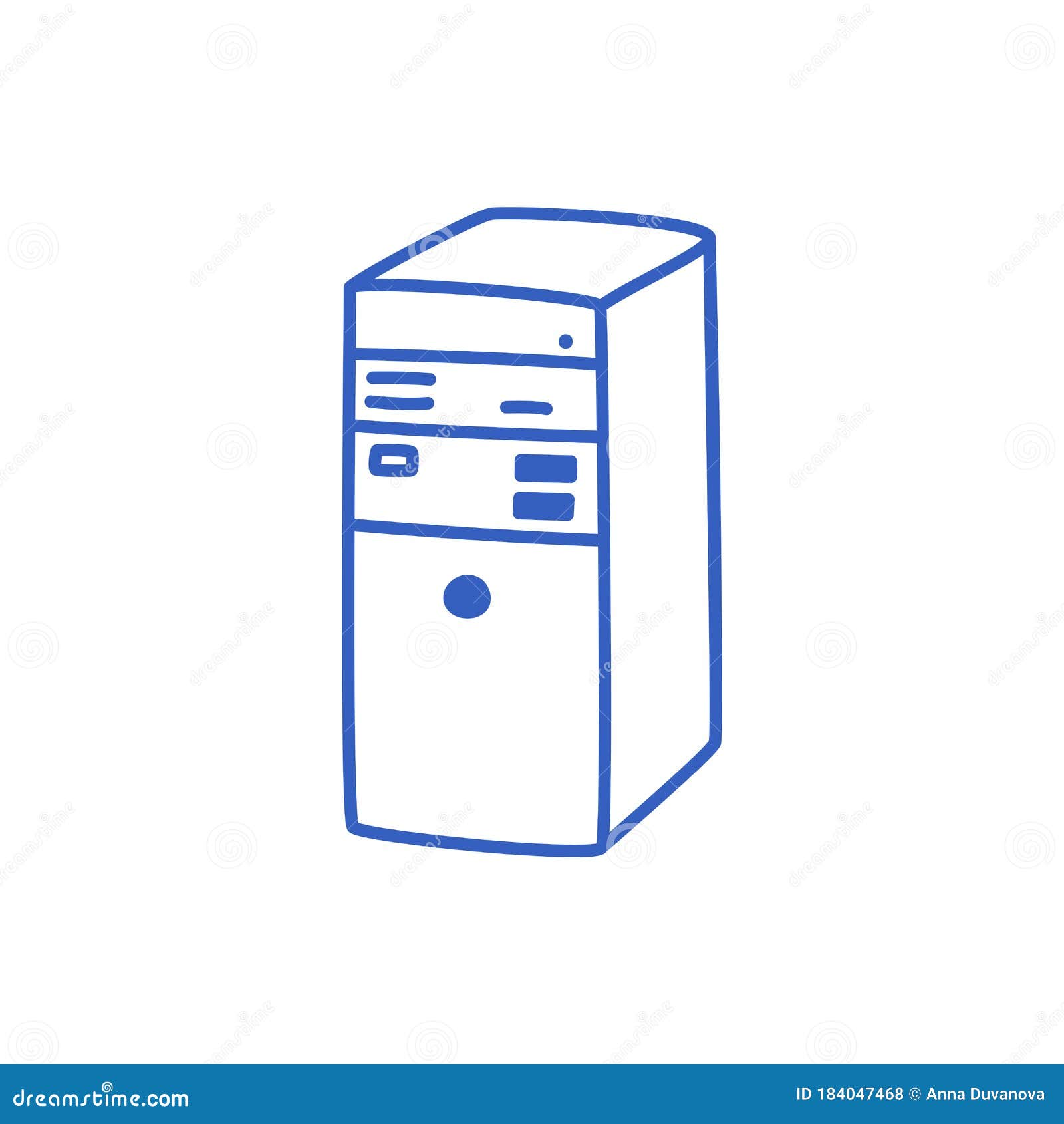 Computer Case Isolated on White, Cute Style, Linear Icon. Stock Vector ...