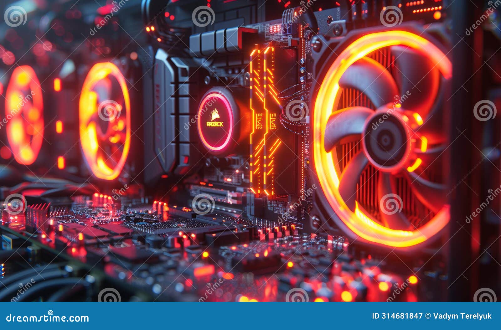 A Computer Case with a Large Fan on the Right Side. the Fan is Orange ...