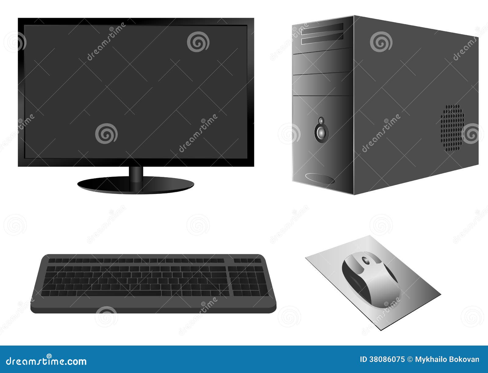 Computer Case with Monitor, Keyboard and Mouse Stock Vector ...