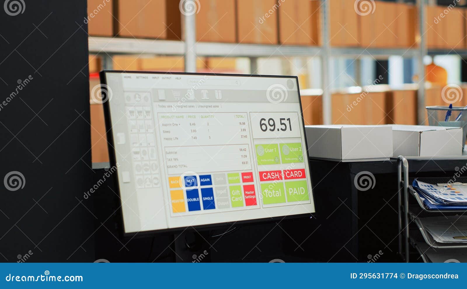 Computer with Cash Register in Empty Storage Room Stock Photo - Image ...