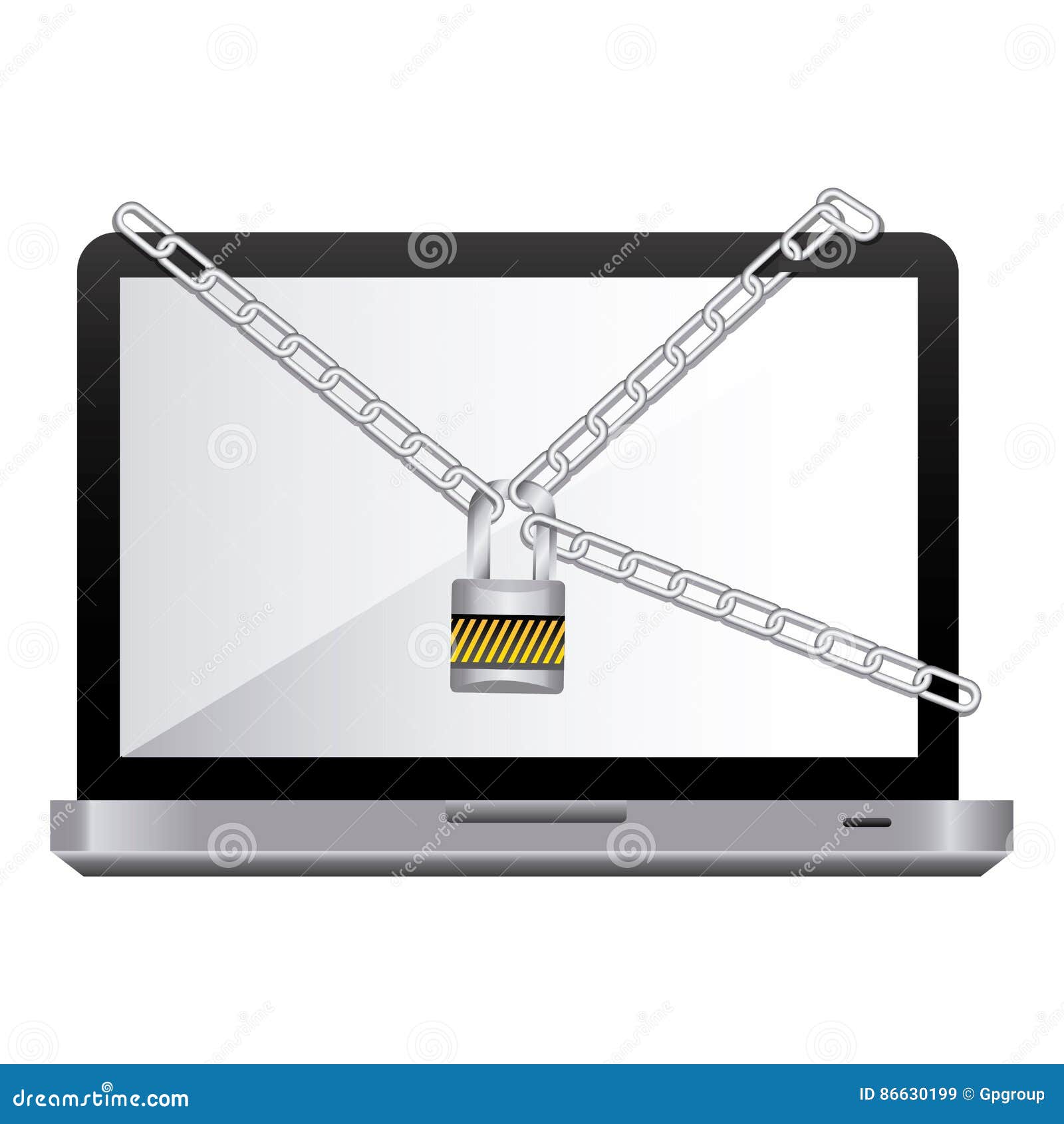 Computer with Chain and Lock Icon Stock Illustration - Illustration of ...
