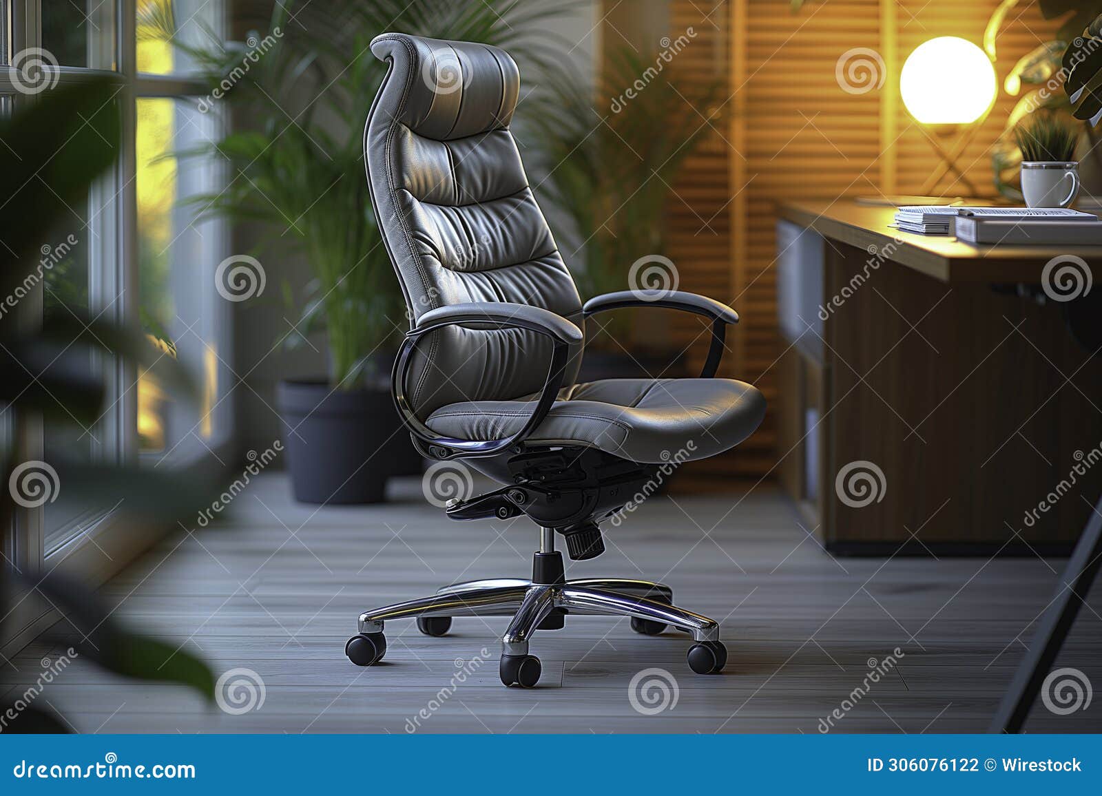 A Computer Chair on a Desk in an Office with Plants Stock Photo - Image ...