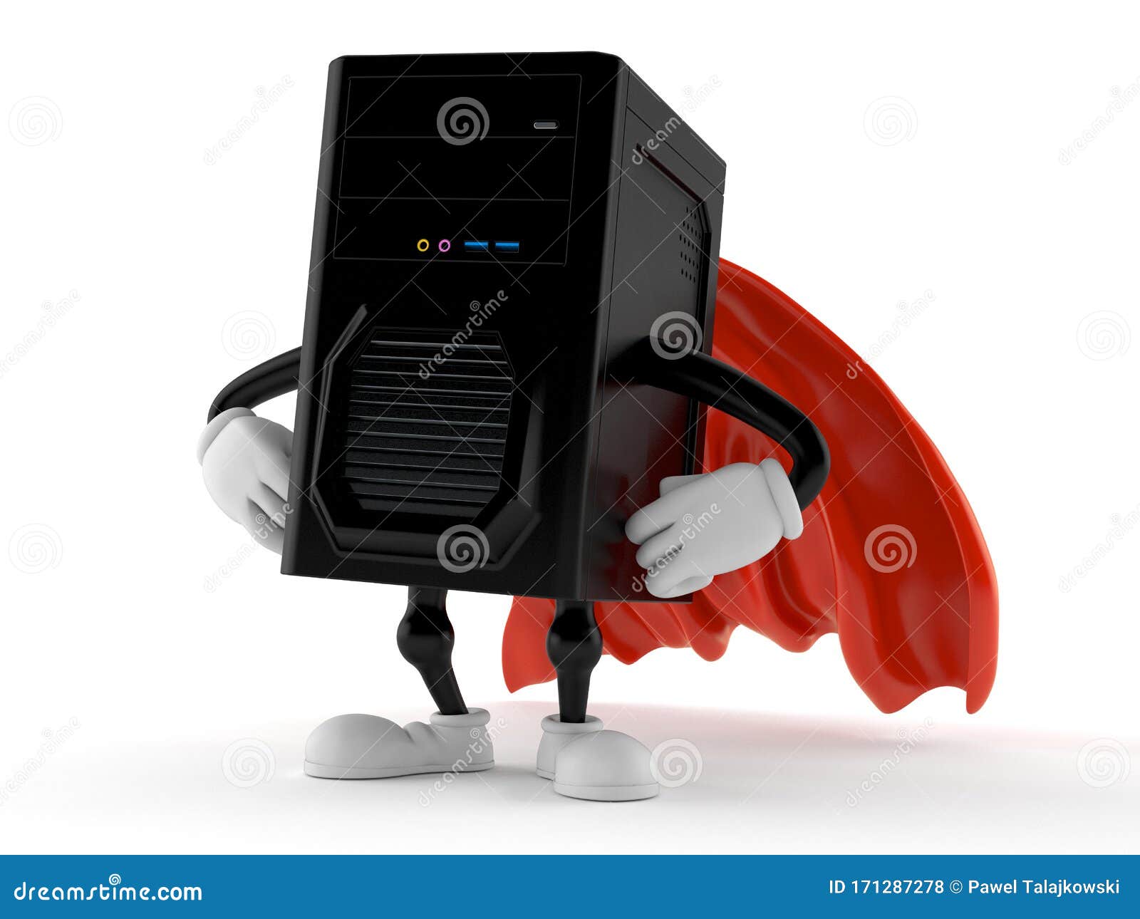 Computer Character with Hero Cape Stock Illustration - Illustration of ...