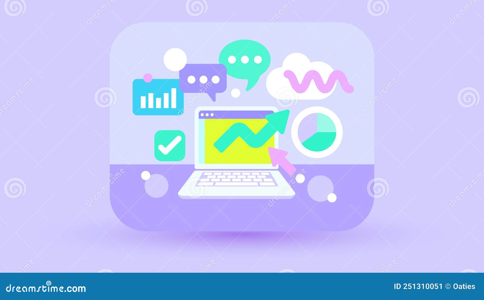 Computer Chart Thin Line Icon. Computer With Graph Vector Illustration ...