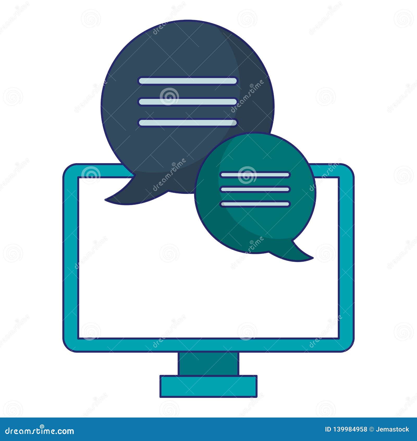 Computer with Chat Bubbles Blue Lines Stock Vector - Illustration of ...