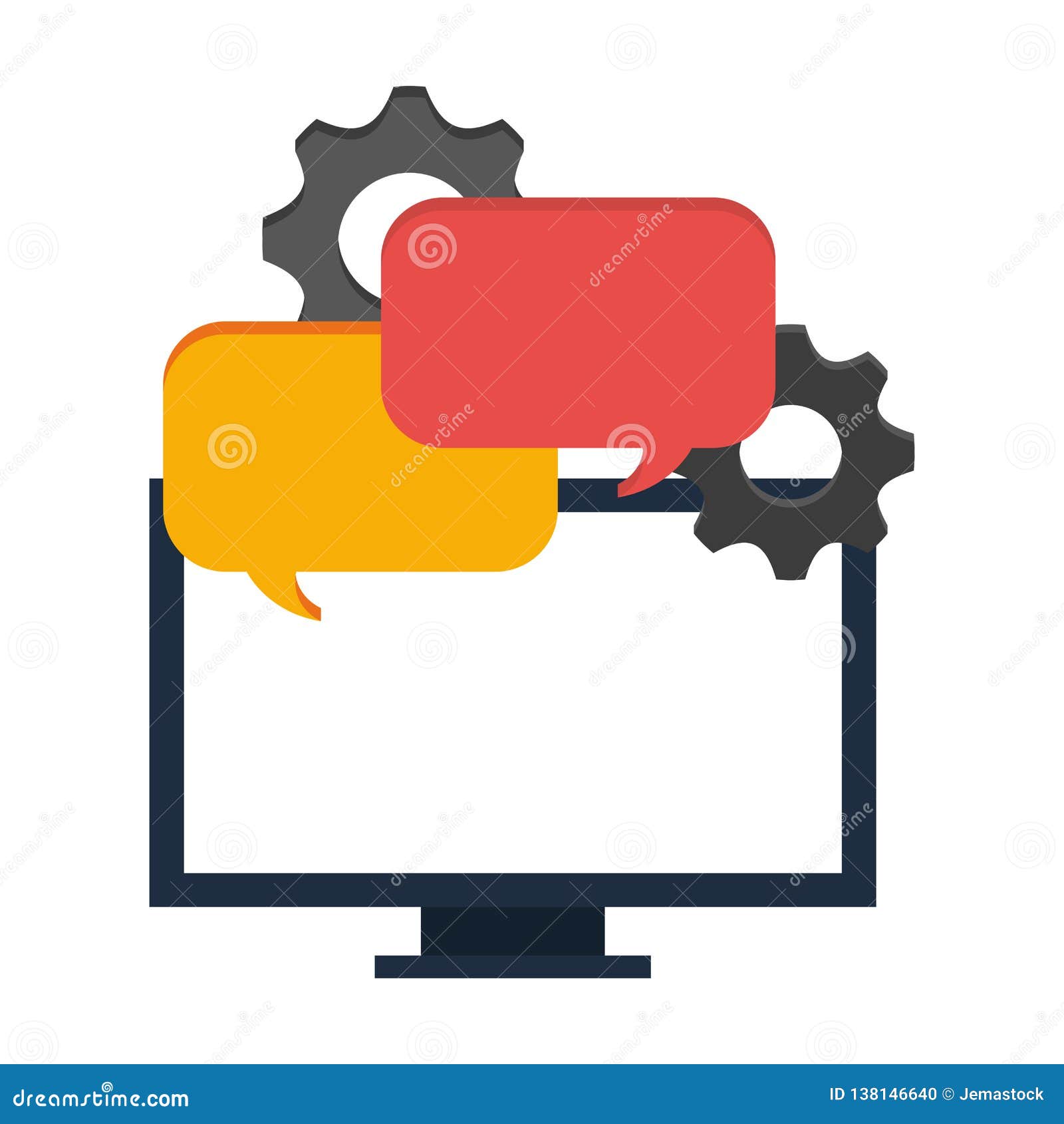 Computer with Chat Bubbles and Gears Stock Vector - Illustration of ...