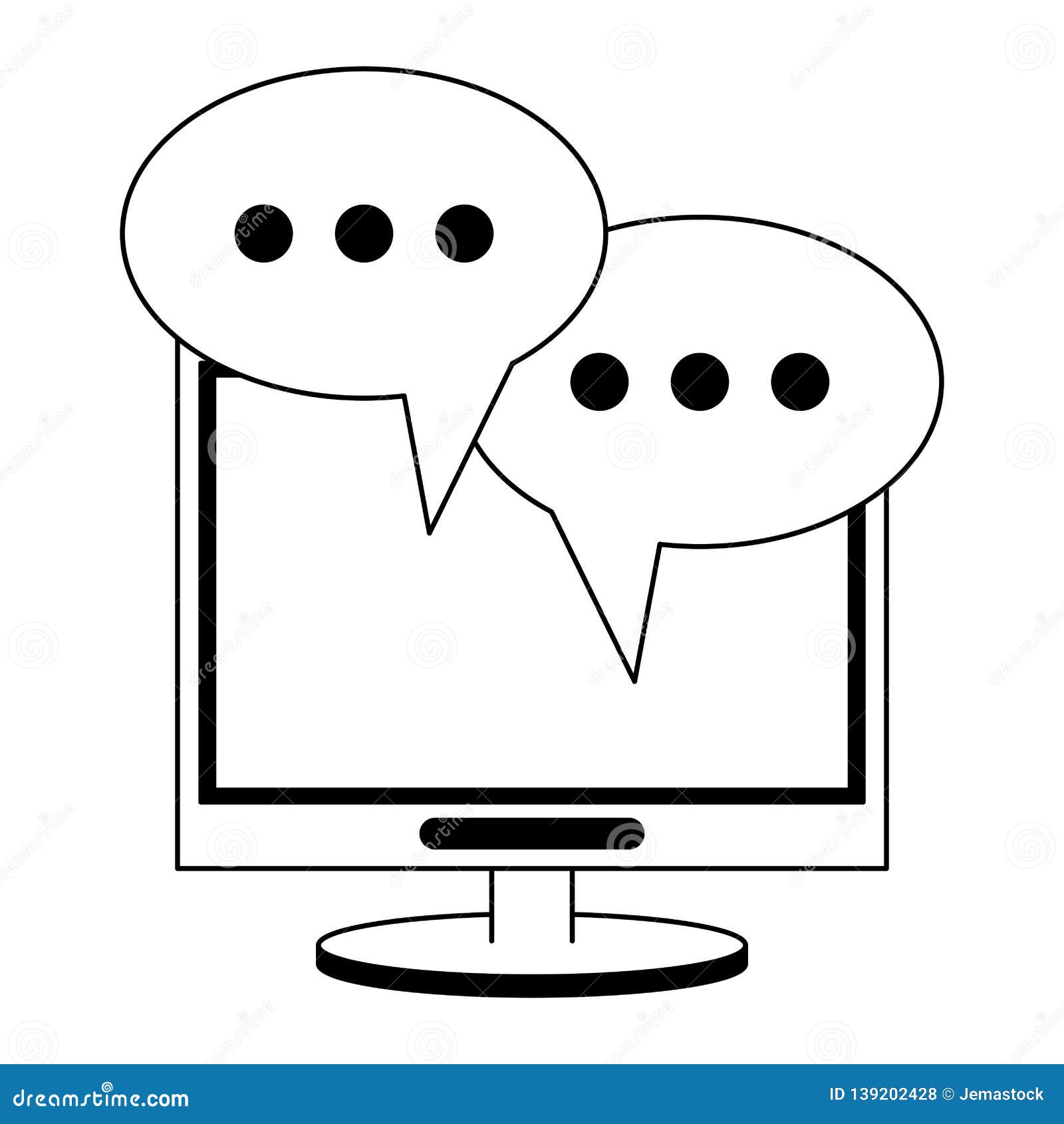 Computer Chat Symbol Black and White Stock Vector - Illustration of ...