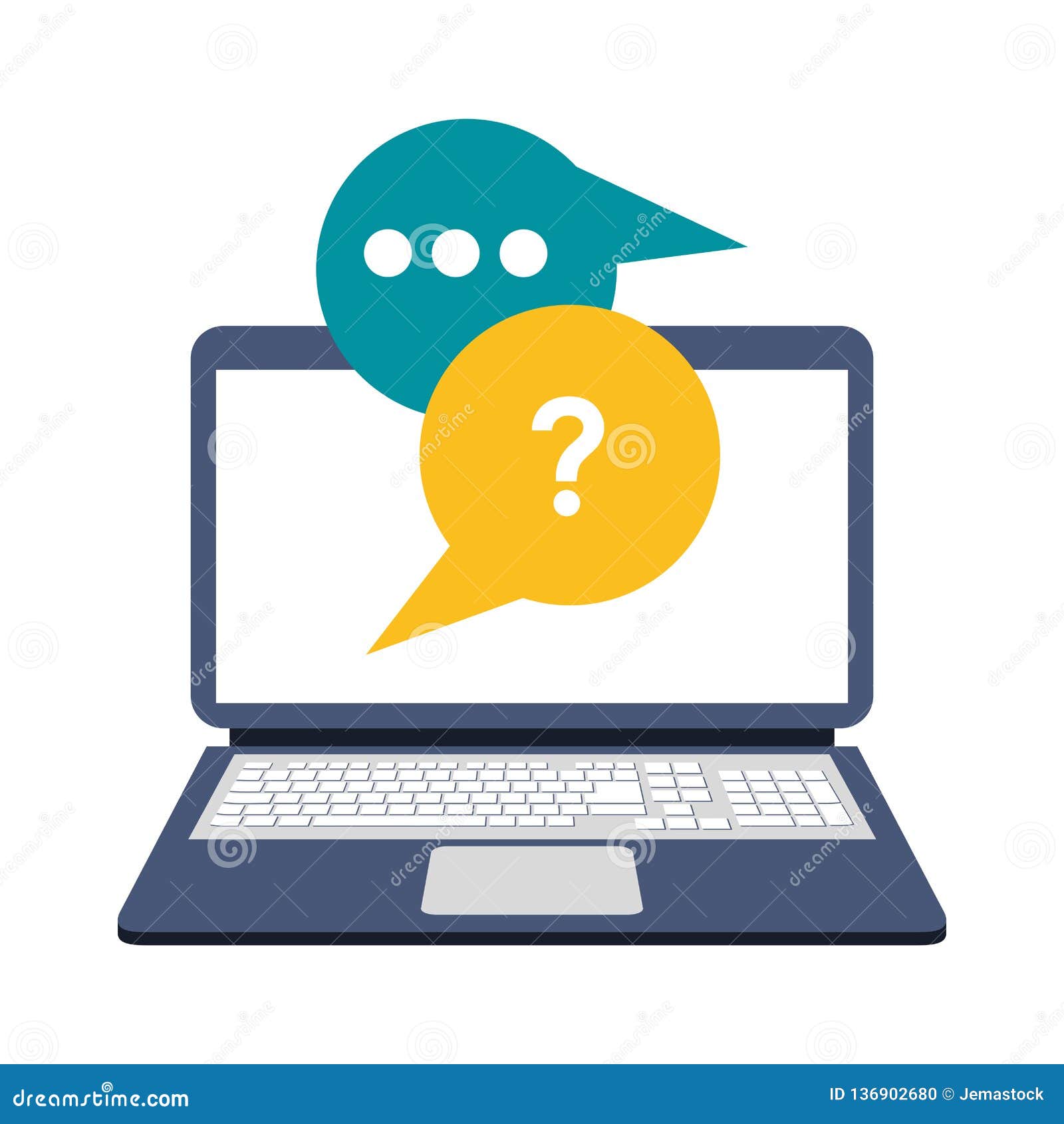Computer with chat bubbles stock vector. Illustration of screen - 136902680