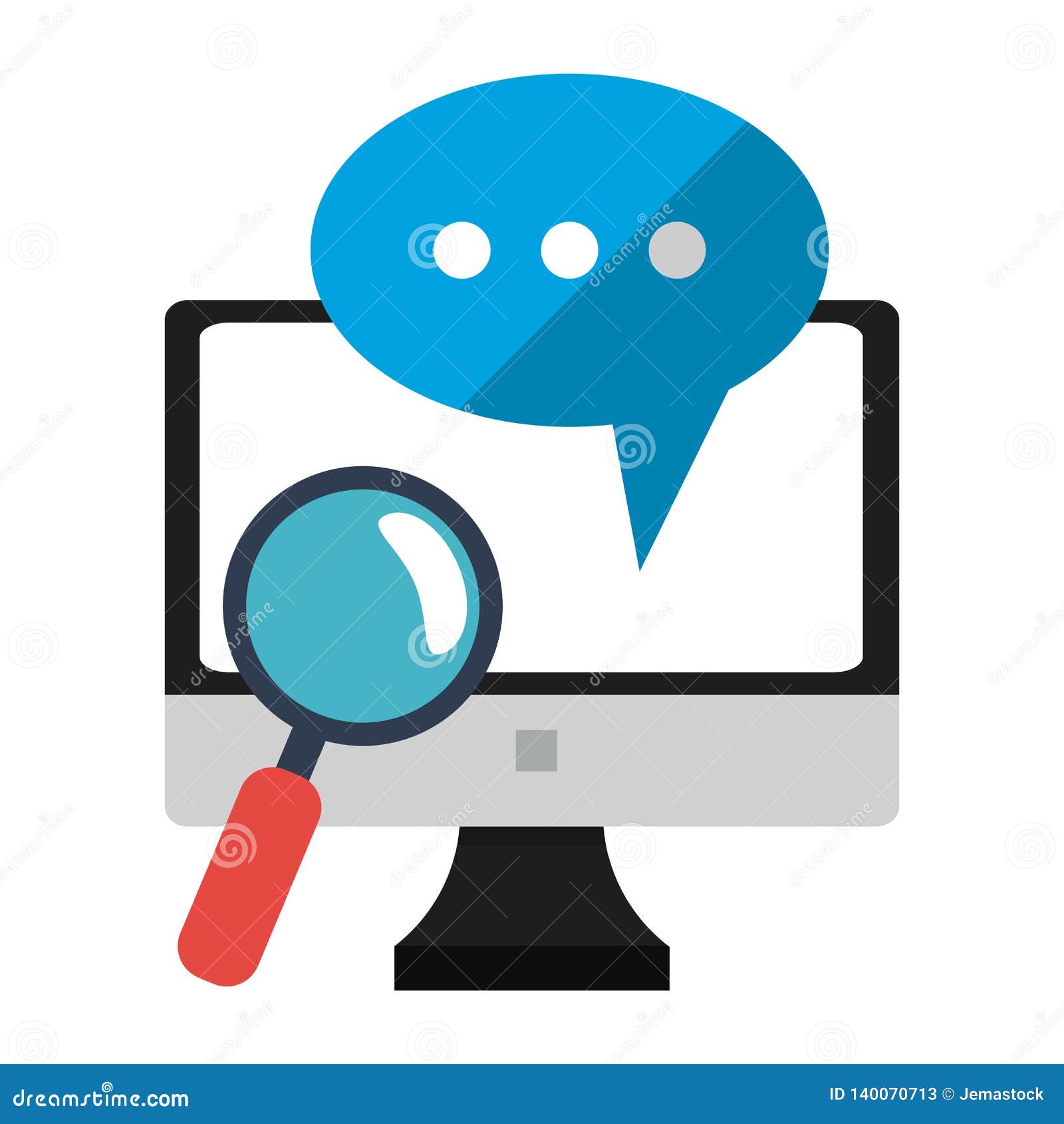 Computer with Chatbubble and Magnifying Glass Stock Vector ...