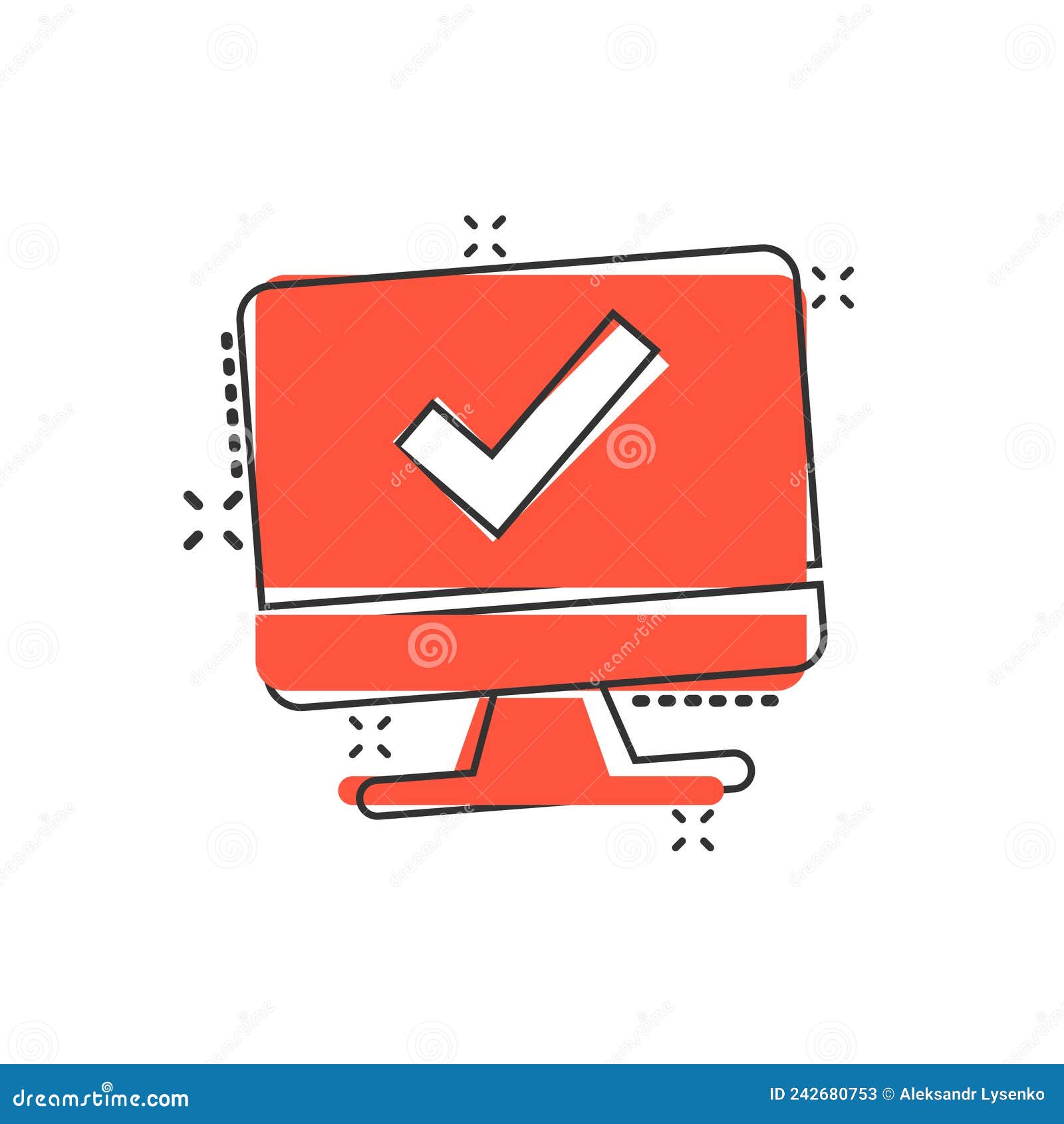 Computer Check Mark Icon in Comic Style. Survey Approval Cartoon Vector ...