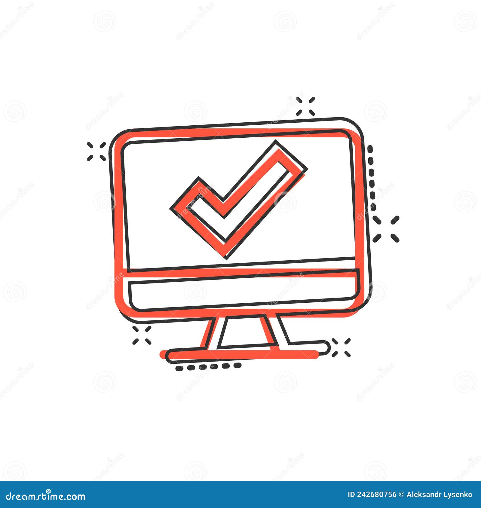 Computer Check Mark Icon in Comic Style. Survey Approval Cartoon Vector ...