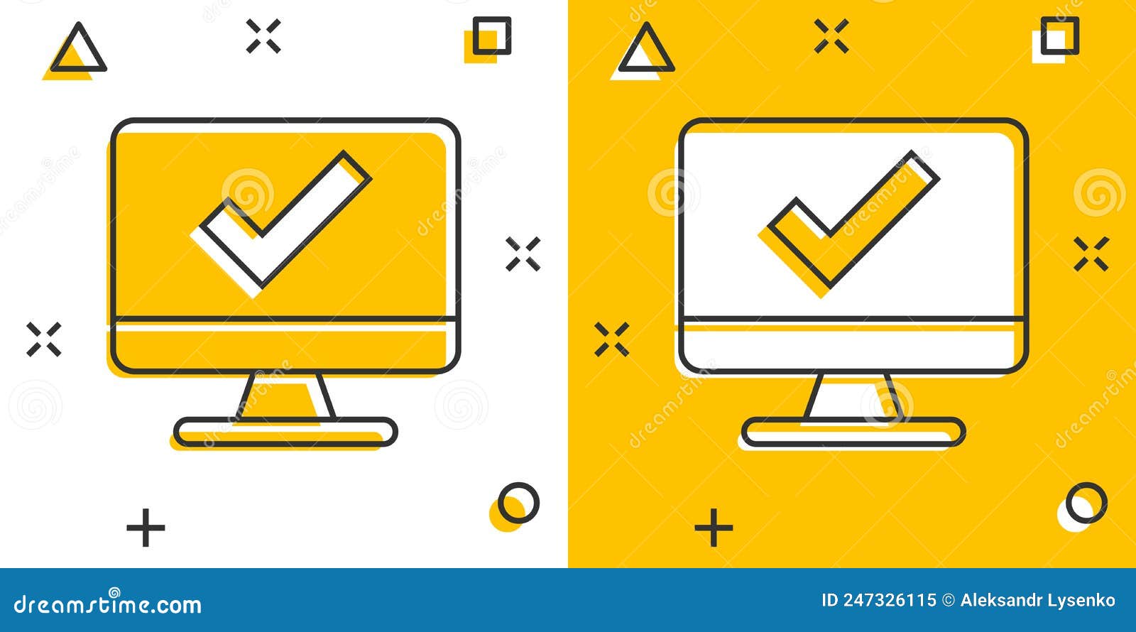 Computer Check Mark Icon in Comic Style. Survey Approval Cartoon Vector ...