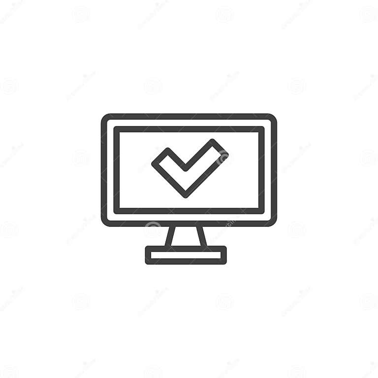 Computer Check Mark Line Icon Stock Vector - Illustration of line, tick ...