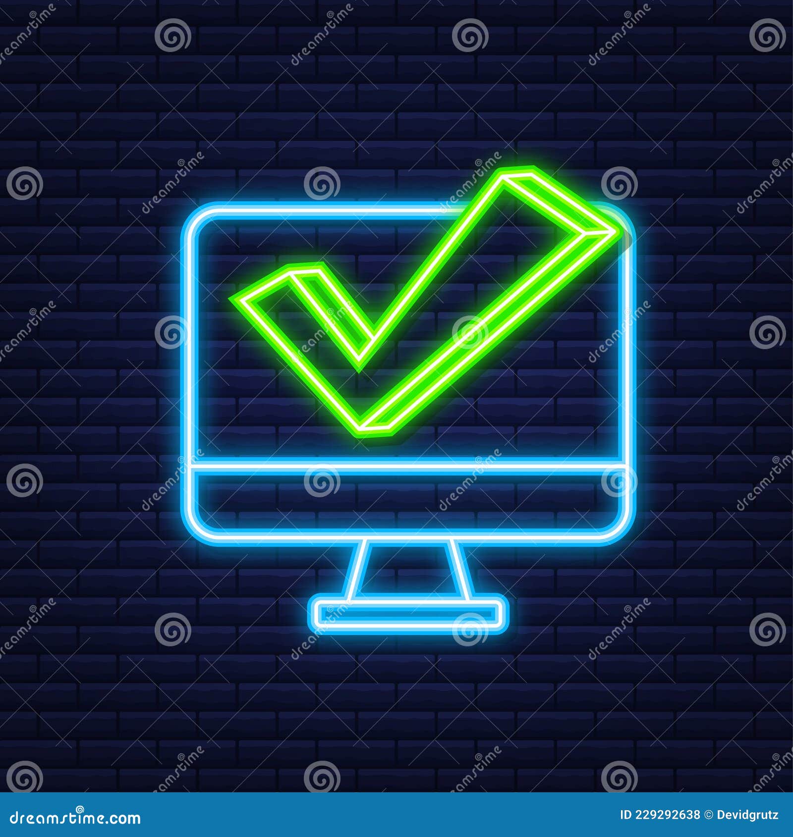 Computer with Checkmark. Neon Icon. Approved Choice. Accept or Approve ... Computer with Checkmark. Neon Icon. Approved Choice. Accept or Approve ...