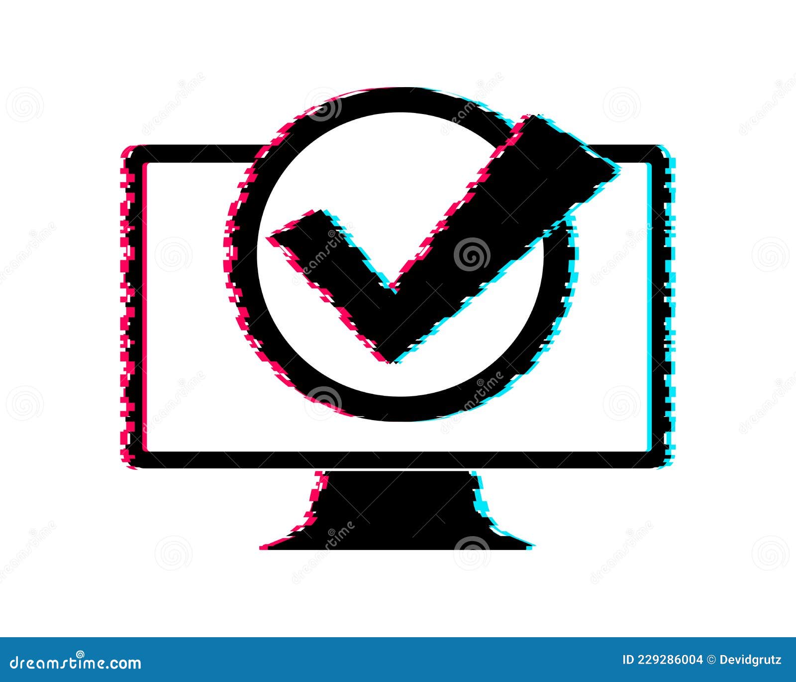 Computer with Checkmark or Tick Notification in Bubble. Approved Choice ...