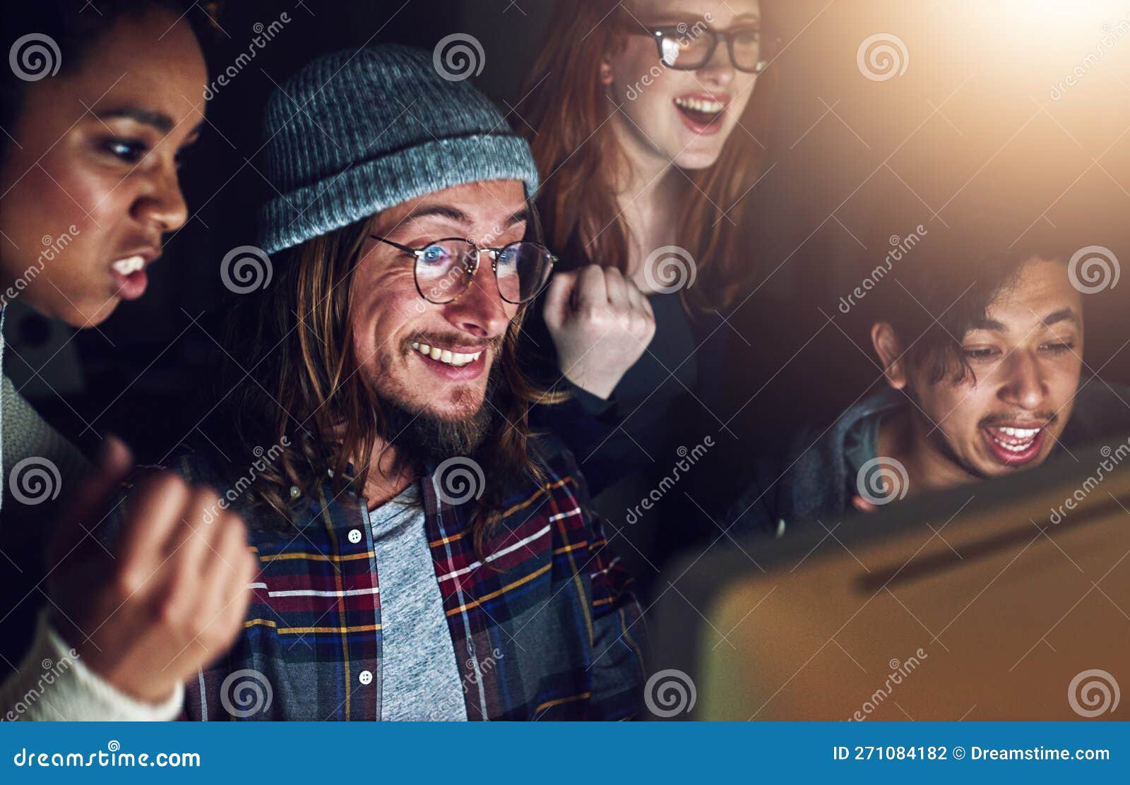Computer, Cheers and Night Team Celebrate Programming ERP Software ...