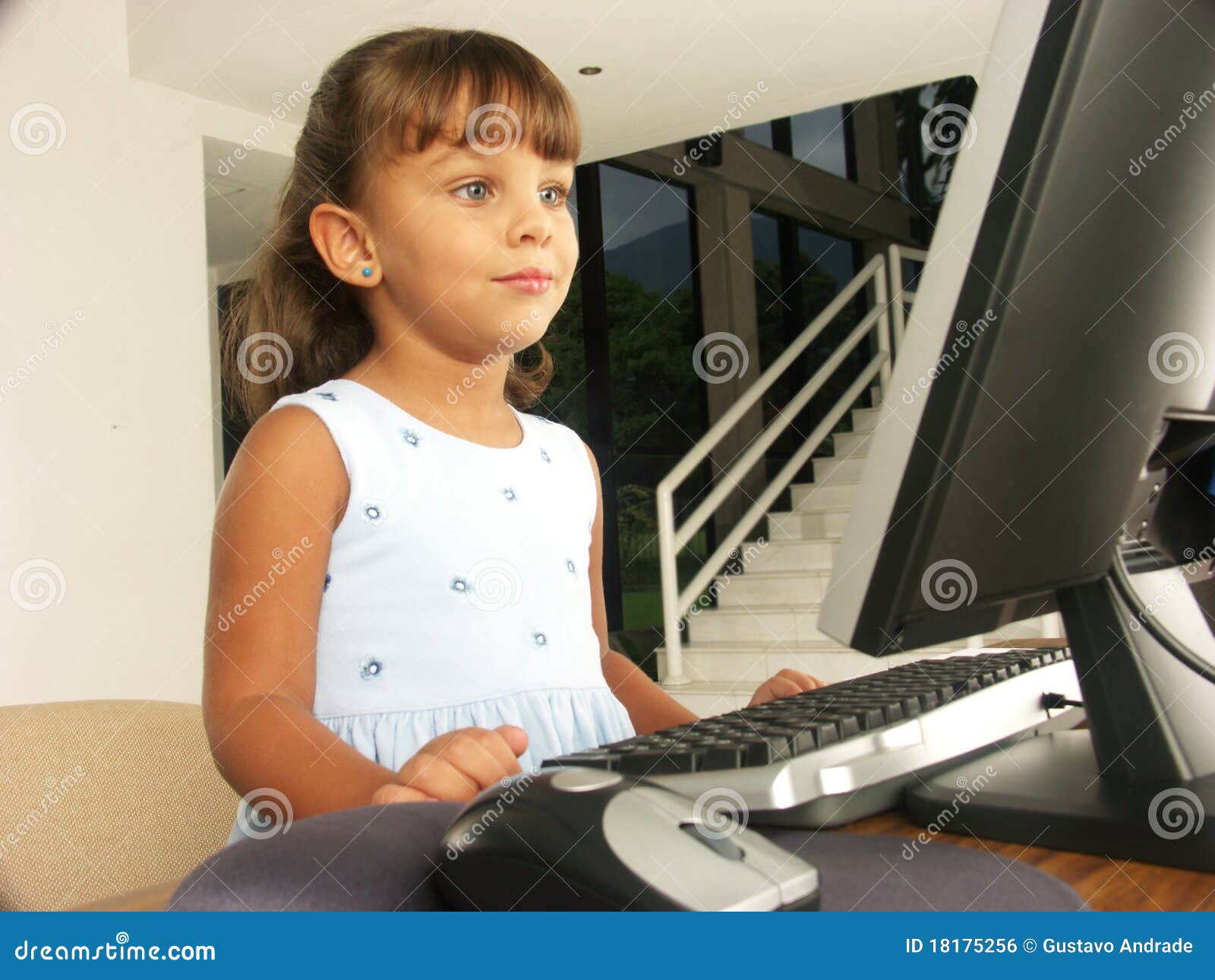 Computer child. stock photo. Image of little, watching - 18175256