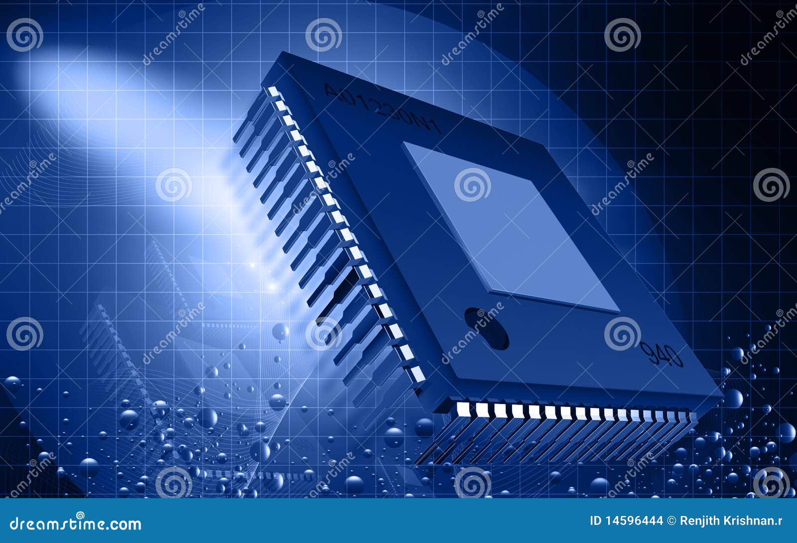 Computer Chip. Microprocessor In Digital Hand On Circuit Board. Cartoon ...
