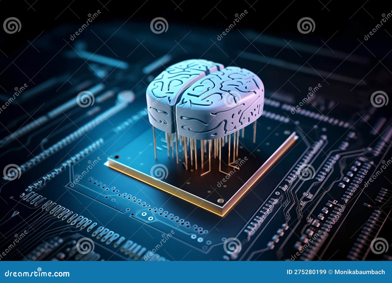 Computer Chip in Abstract Shape of Brain. Artificial Intelligence Neural Networks Brain Concept ...