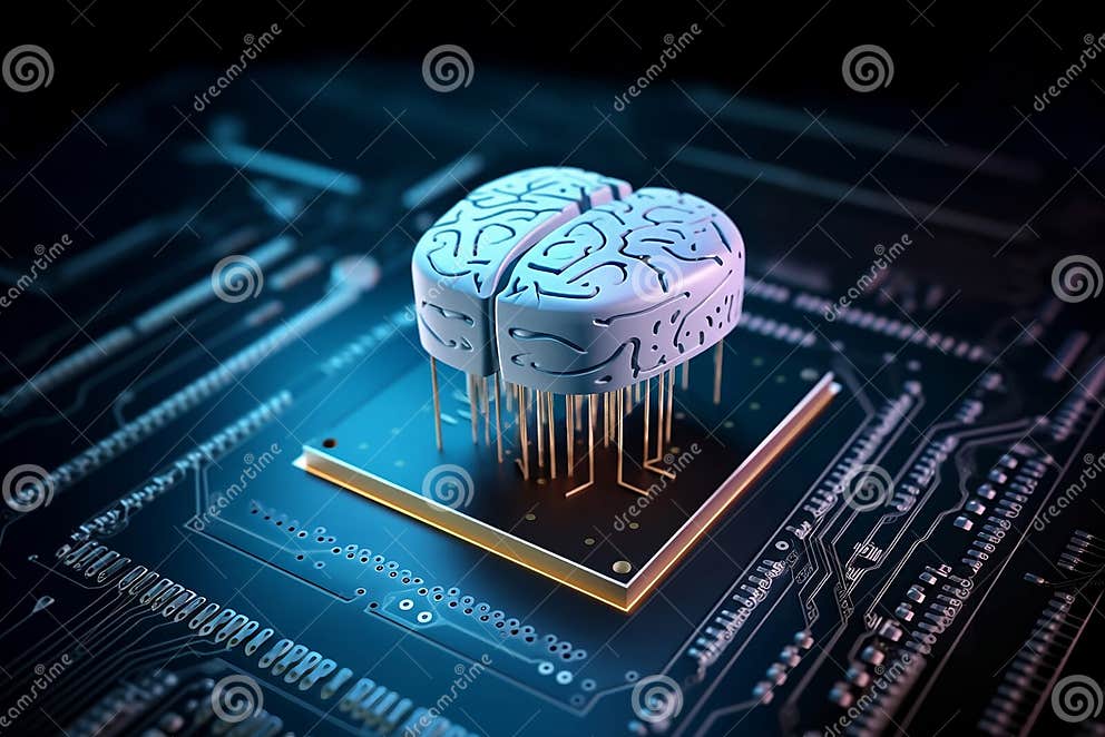 Computer Chip in Abstract Shape of Brain. Artificial Intelligence ...