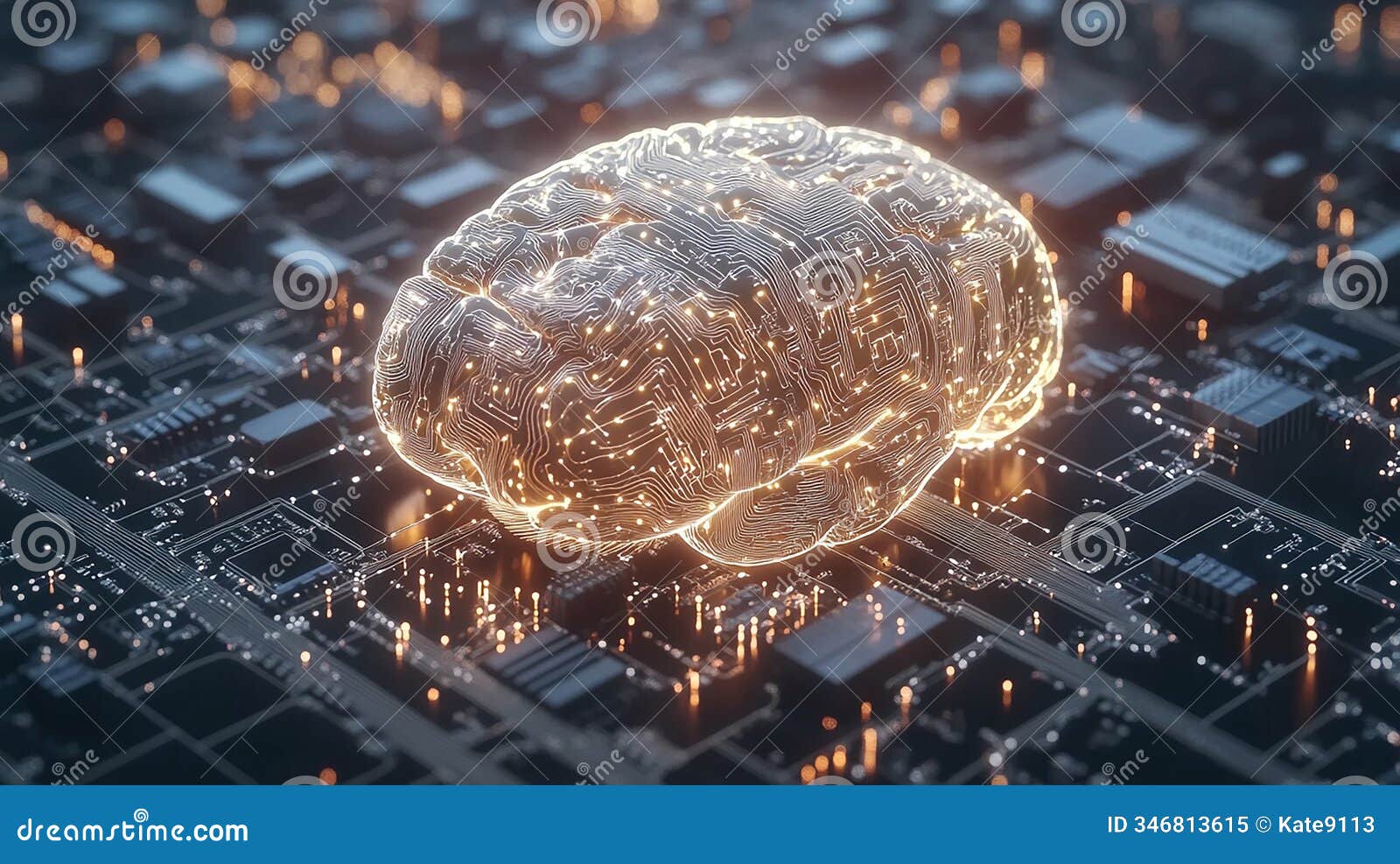 A Computer Chip with a Brain on it. the Brain is Orange and Yellow. the ...