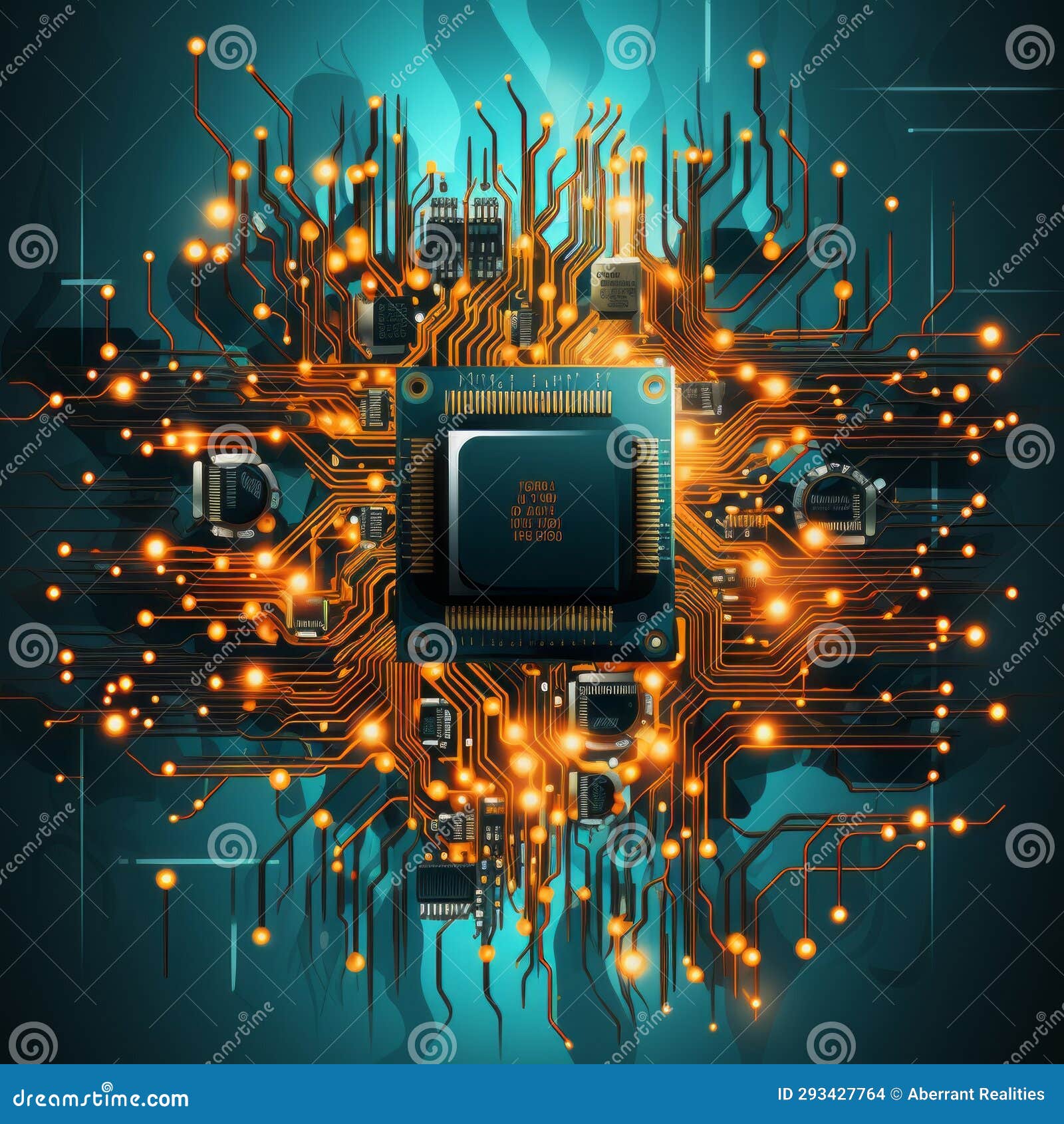 A Computer Chip on a Black Background with Glowing Lights Stock ...