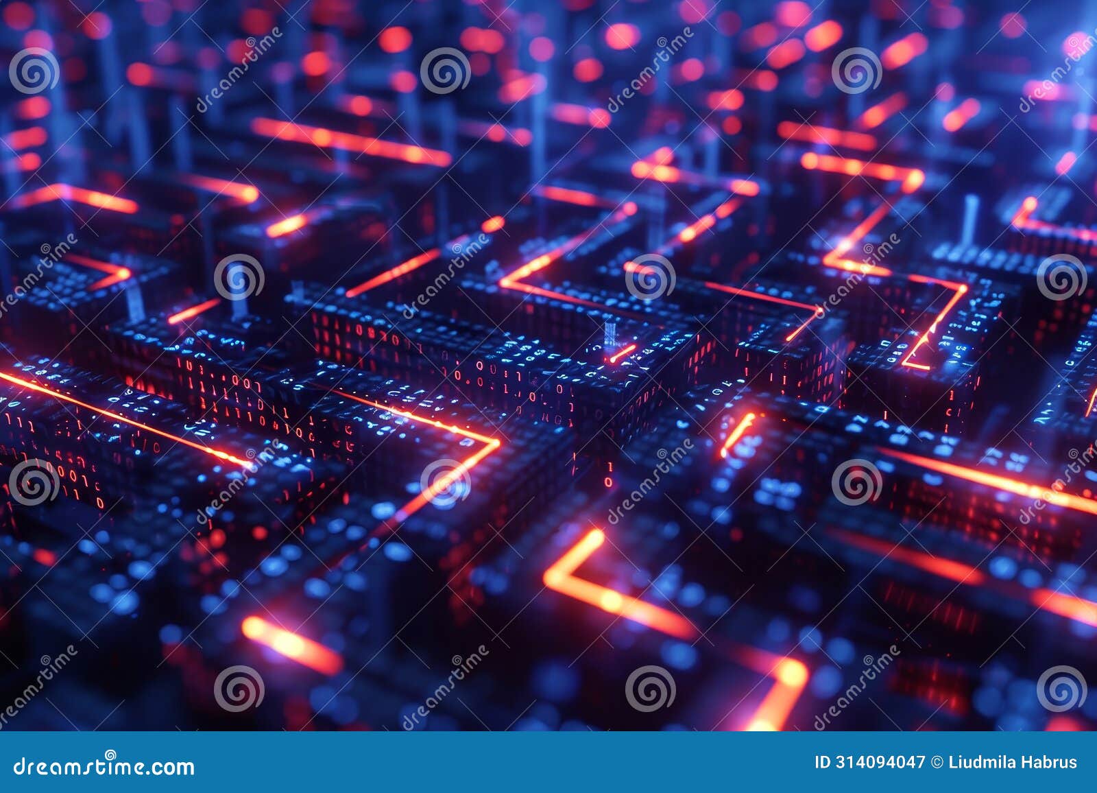 A Computer Chip with a Blue Background and Red Lines Stock Image ...