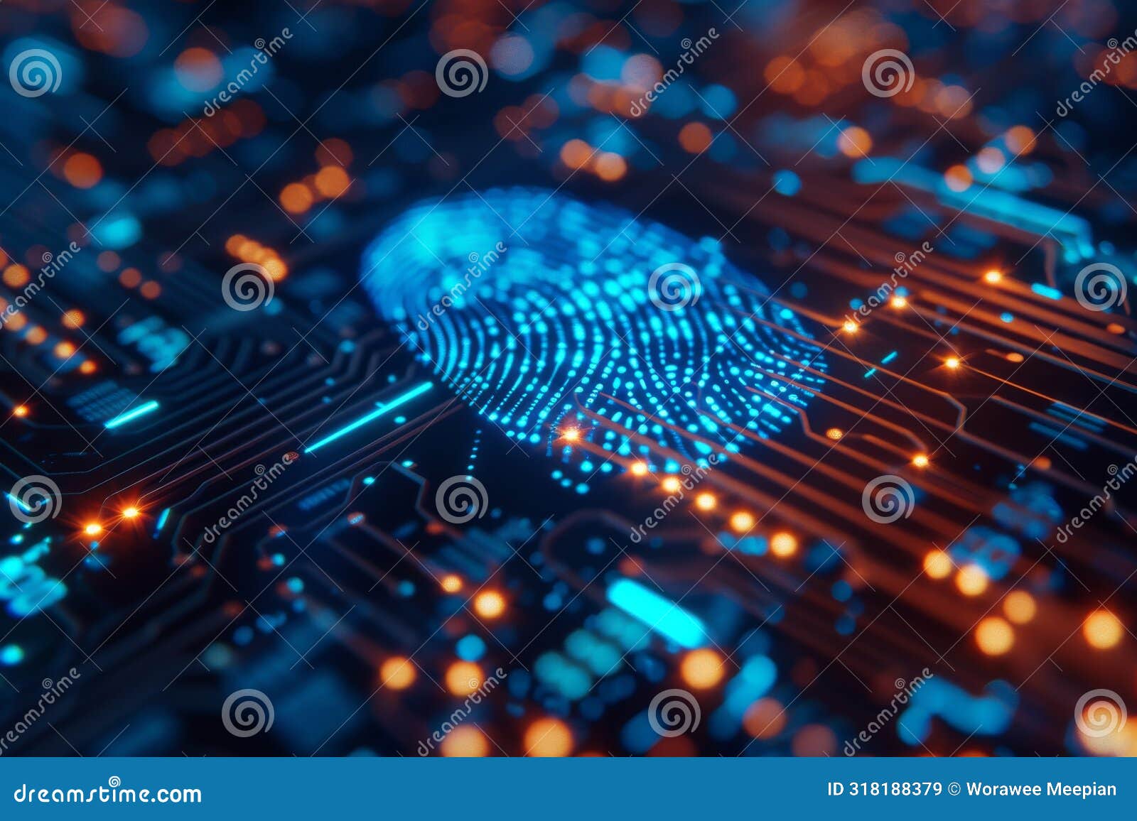 A Computer Chip with a Blue Fingerprint on it Stock Image - Image of ...
