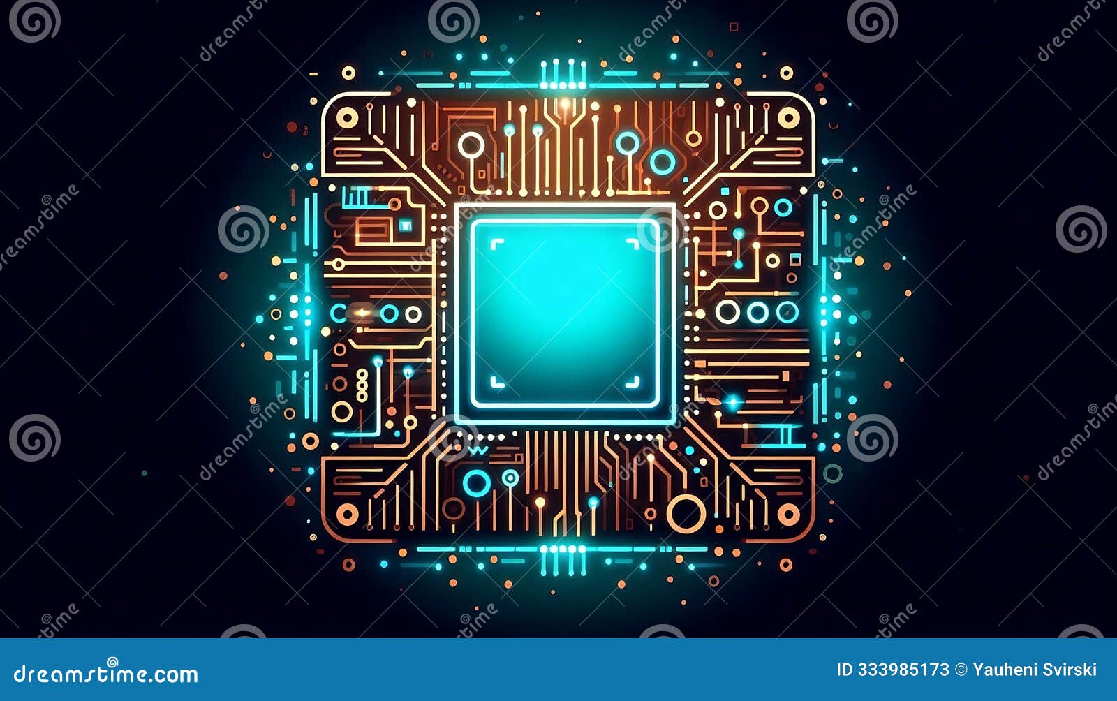 A Computer Chip with a Blue Light on it. the Chip is Surrounded by a ...