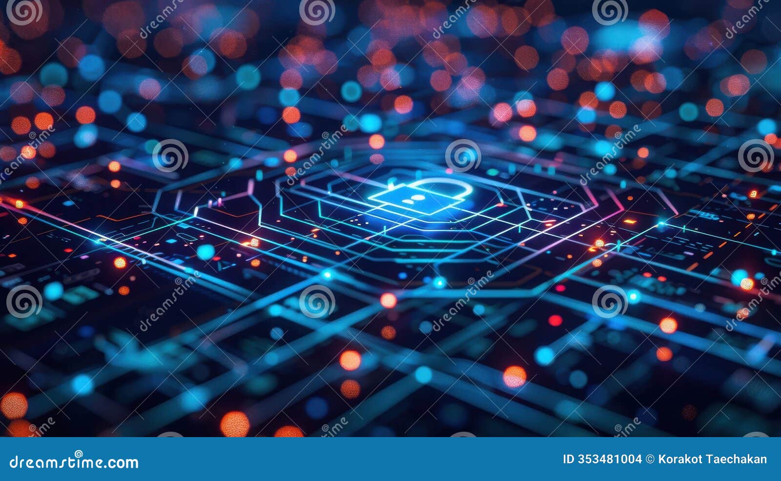 A Computer Chip with a Blue Lock Symbol on it. Technology Background ...